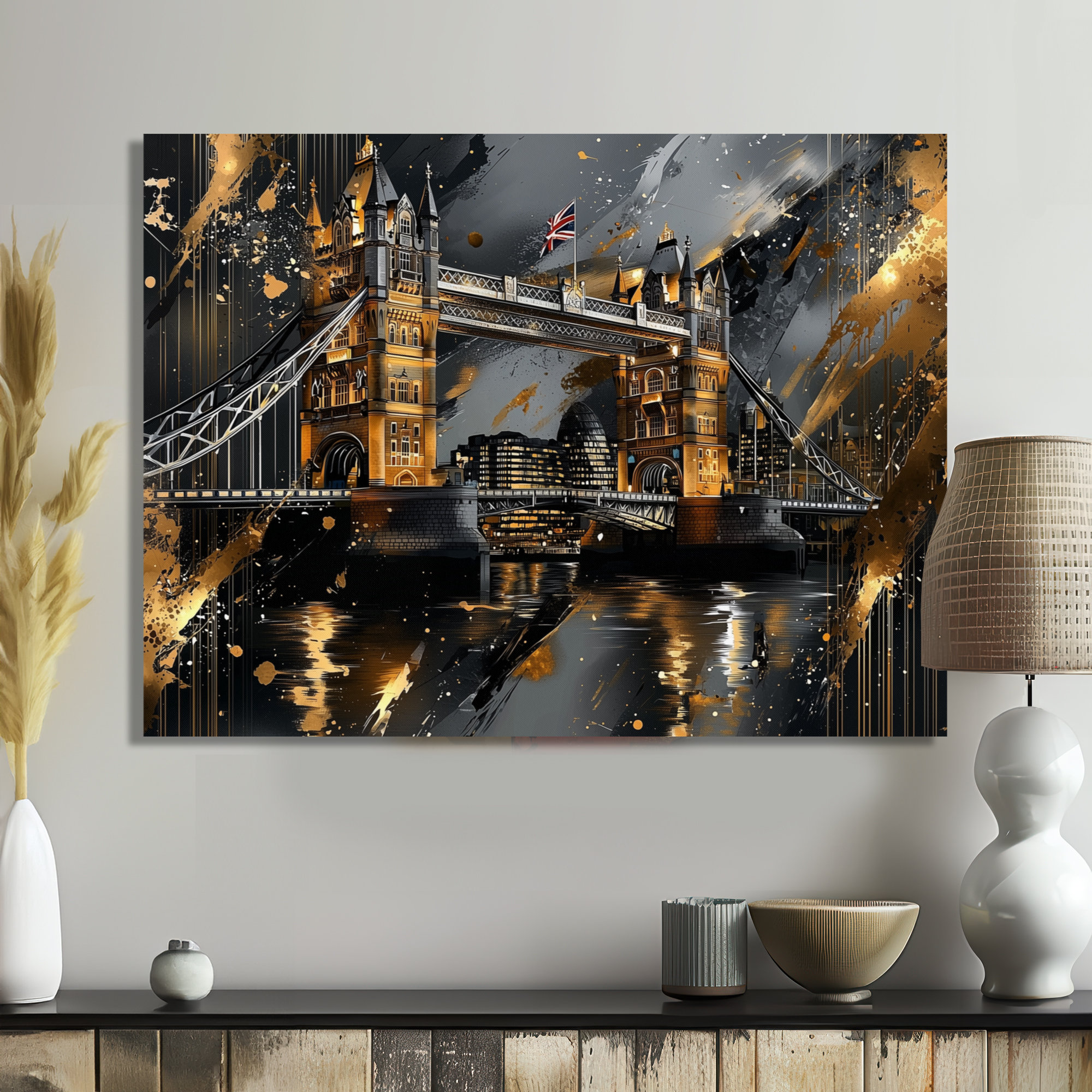 Ebern Designs Tower Bridge Lights In Golden Stone - Traditional Metal ...