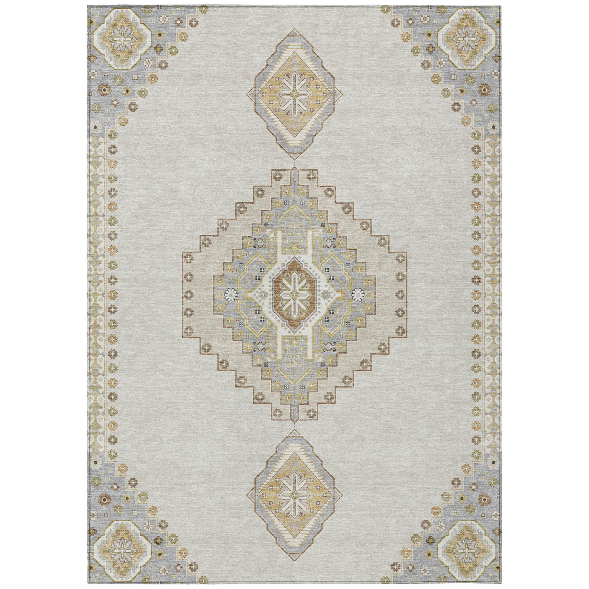 HomeRoots 10' X 14' Ivory Gray And Brown Oriental Washable Indoor ...