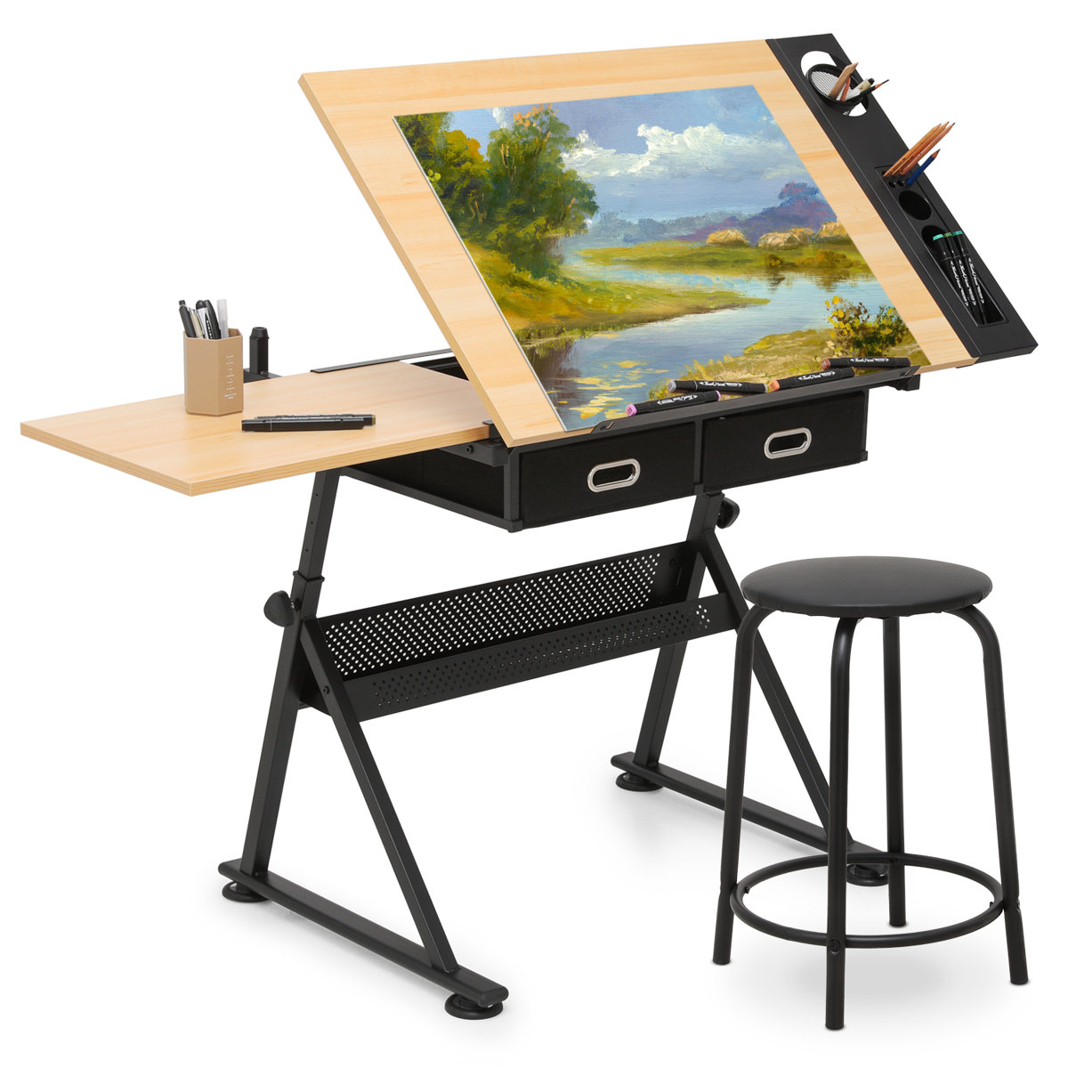 The Twillery Co.® Elizabeth Draft Desk Drawing Table with Stool Set ...