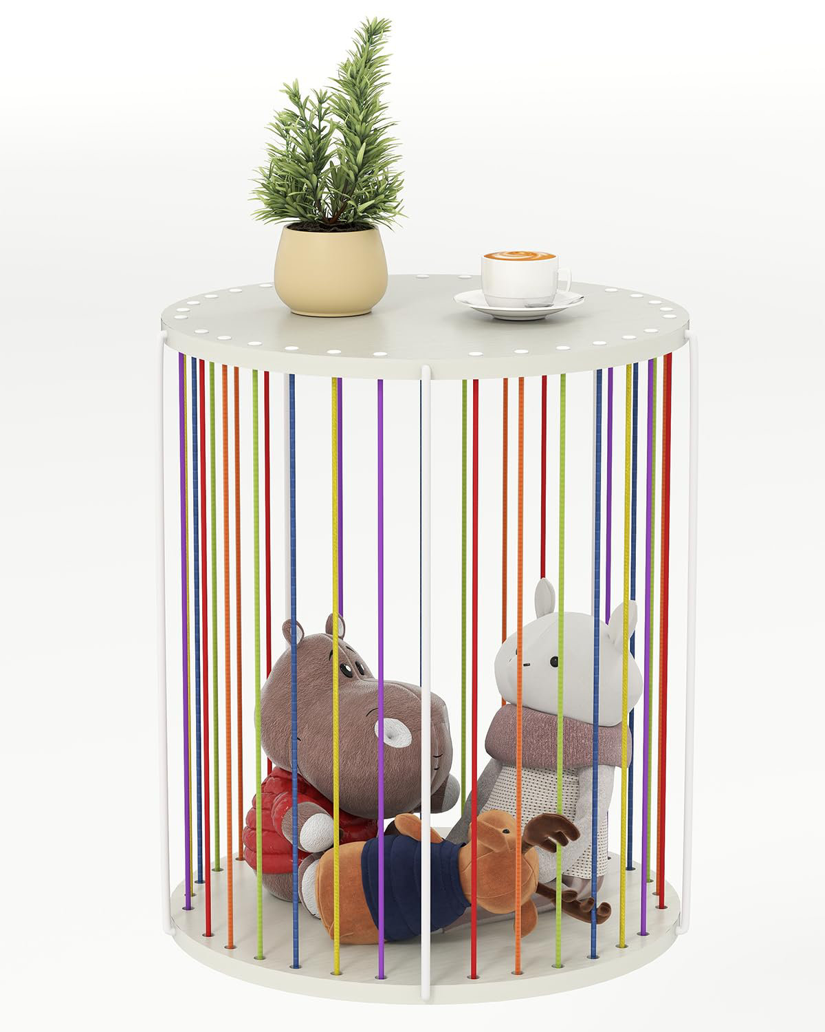 Ebern Designs Round Side Table With Bungee Cord And Wire Frame ...