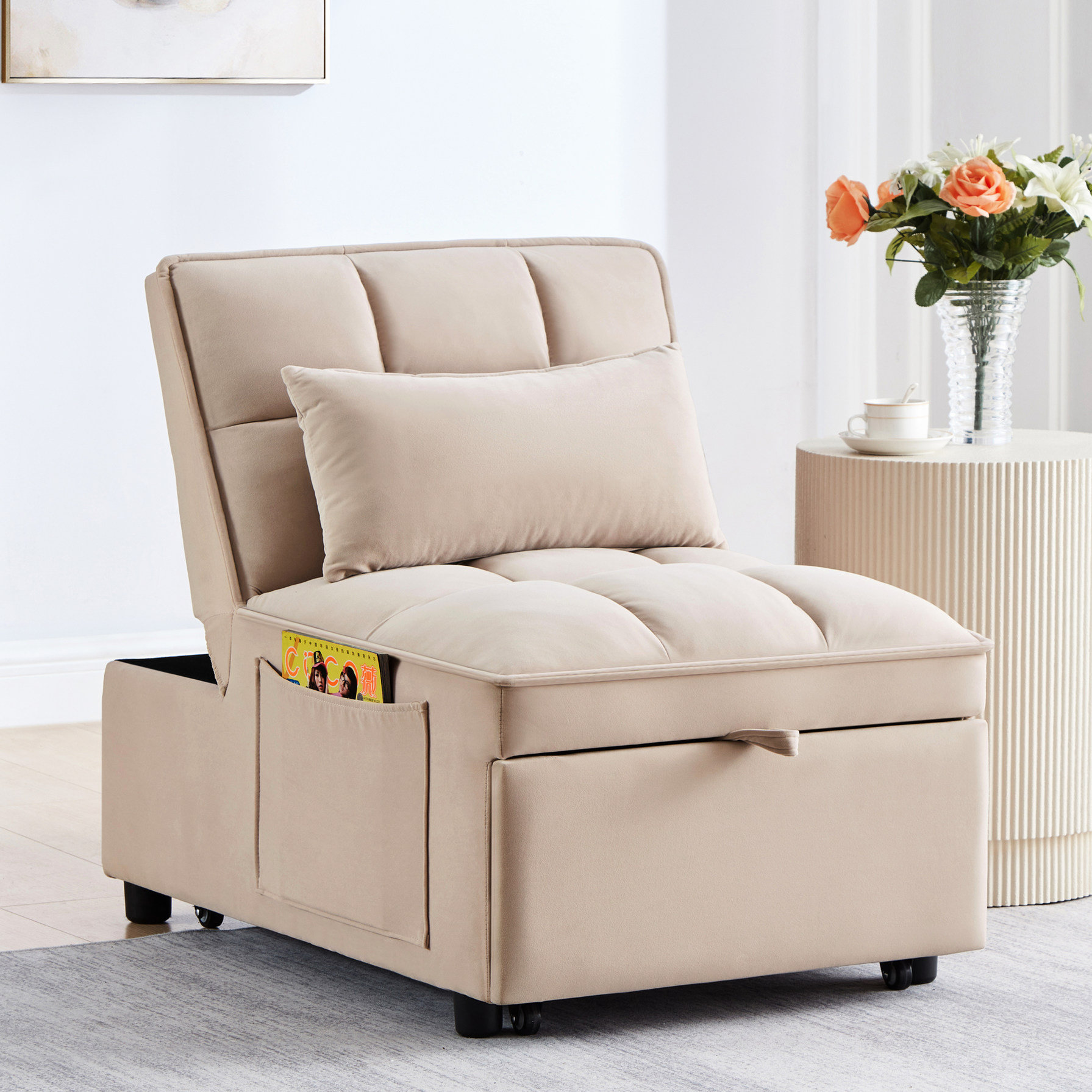 Latitude Run® 4 In 1 Multi Bed, Velvet Upholstery, Adjustable , Home ...