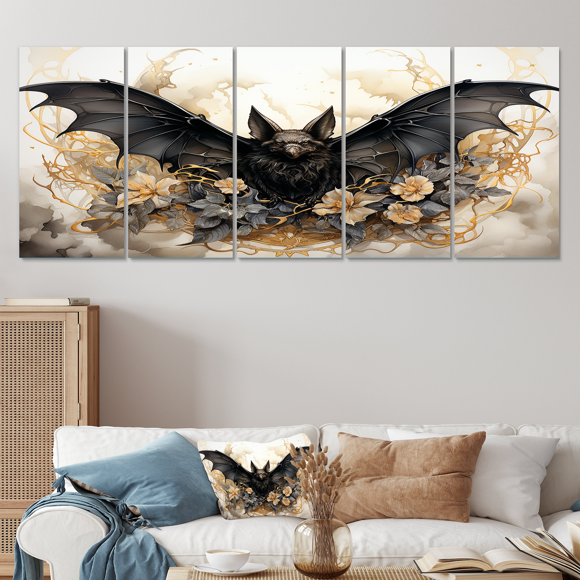 Dakota Fields Minimalist Bat Silhouette - Bat 5 Piece Wall Art ...