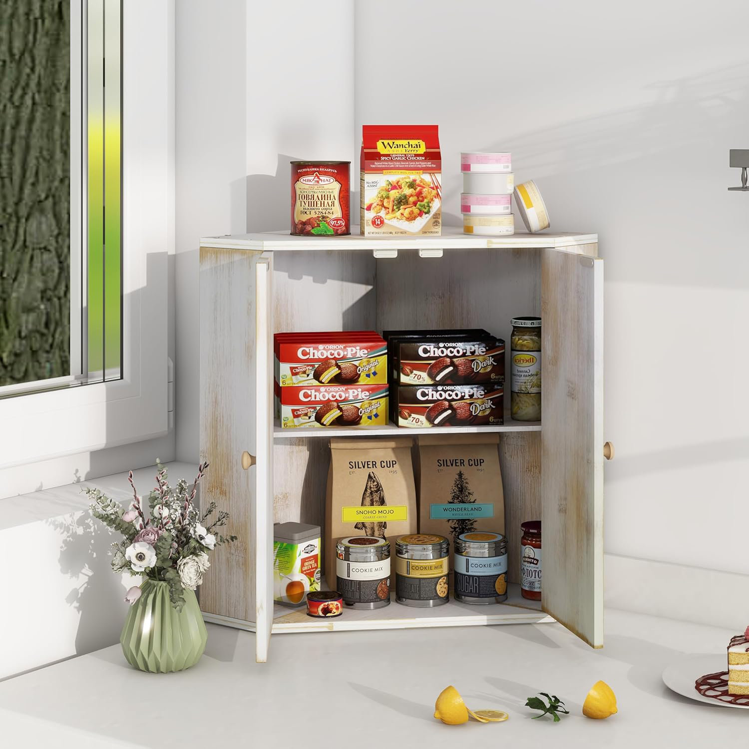 Gracie Oaks Corner Bread Box For Kitchen Counter Double Layer Bamboo ...