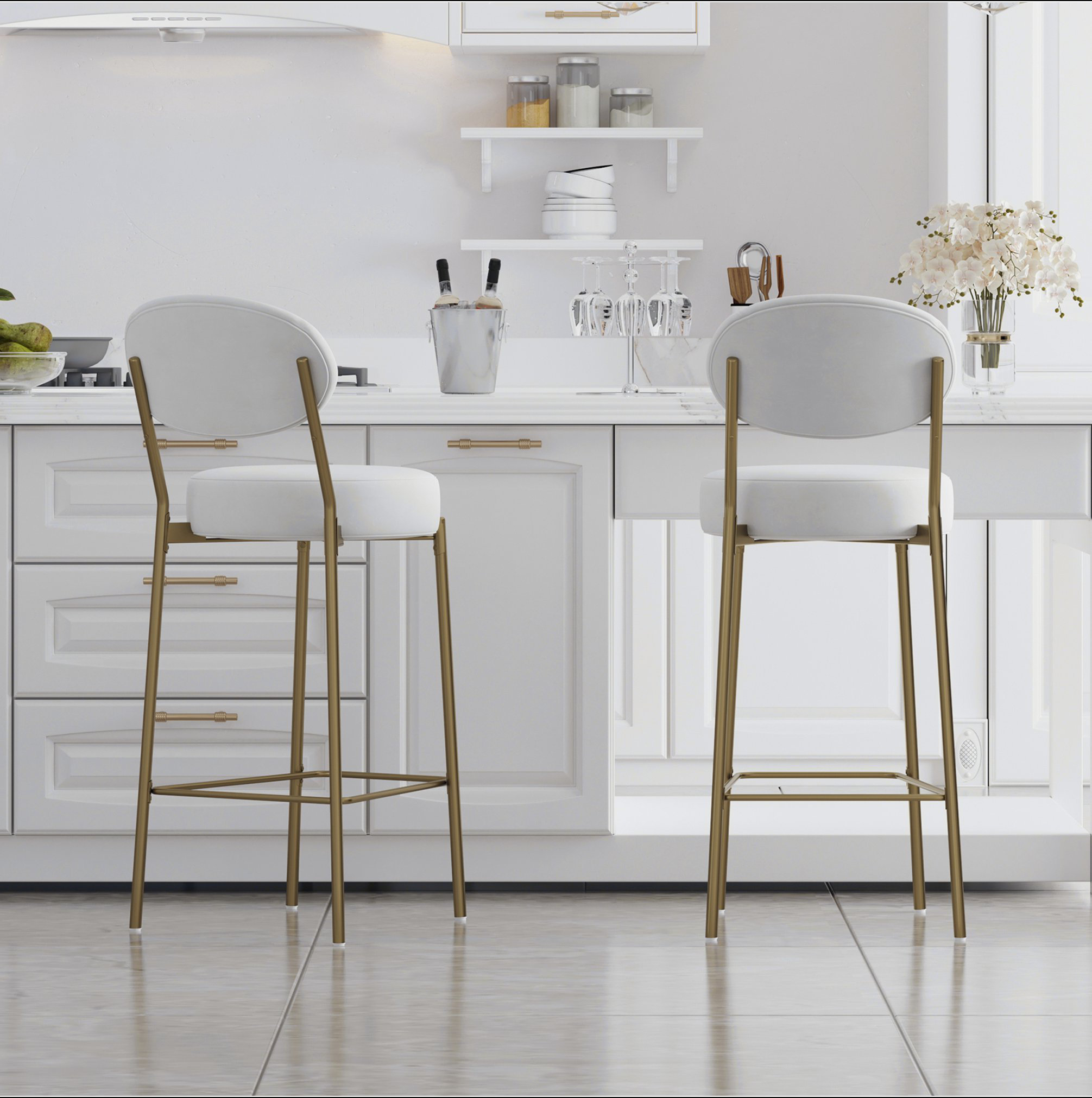 Everly Quinn 29'' Upholstered Bar Stools Velvet Counter Stool with ...