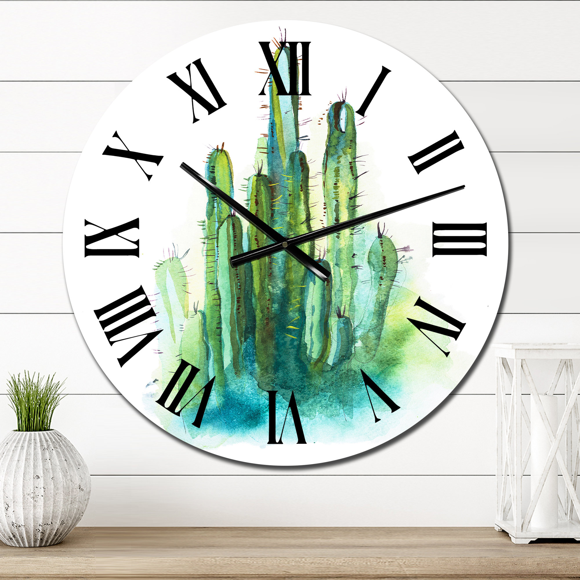East Urban Home Green High Spiky Cactus - Traditional Wall Clock | Wayfair