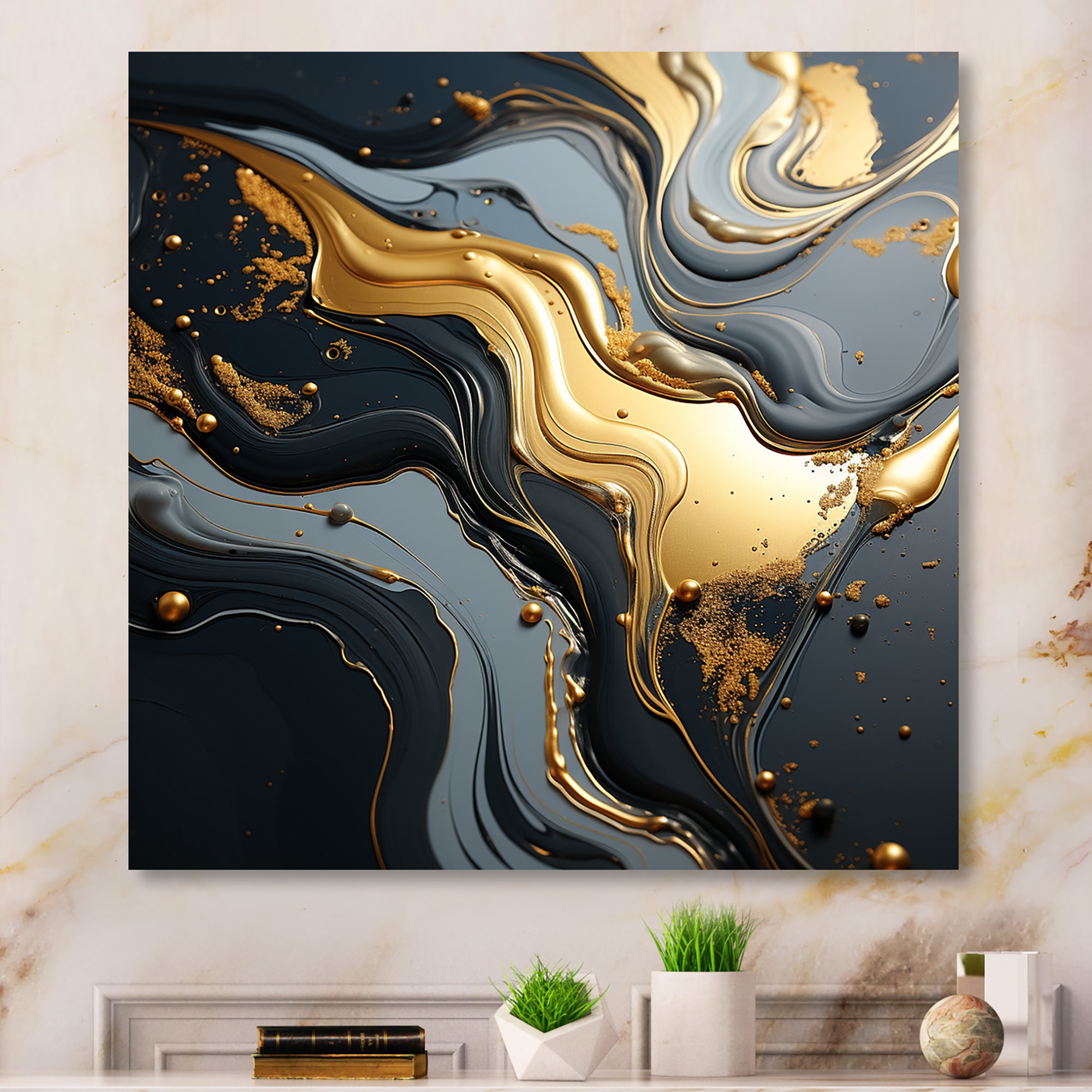 Mercer41 Gold And Grey Volcano Fusion I - Marble Wall Decor | Wayfair