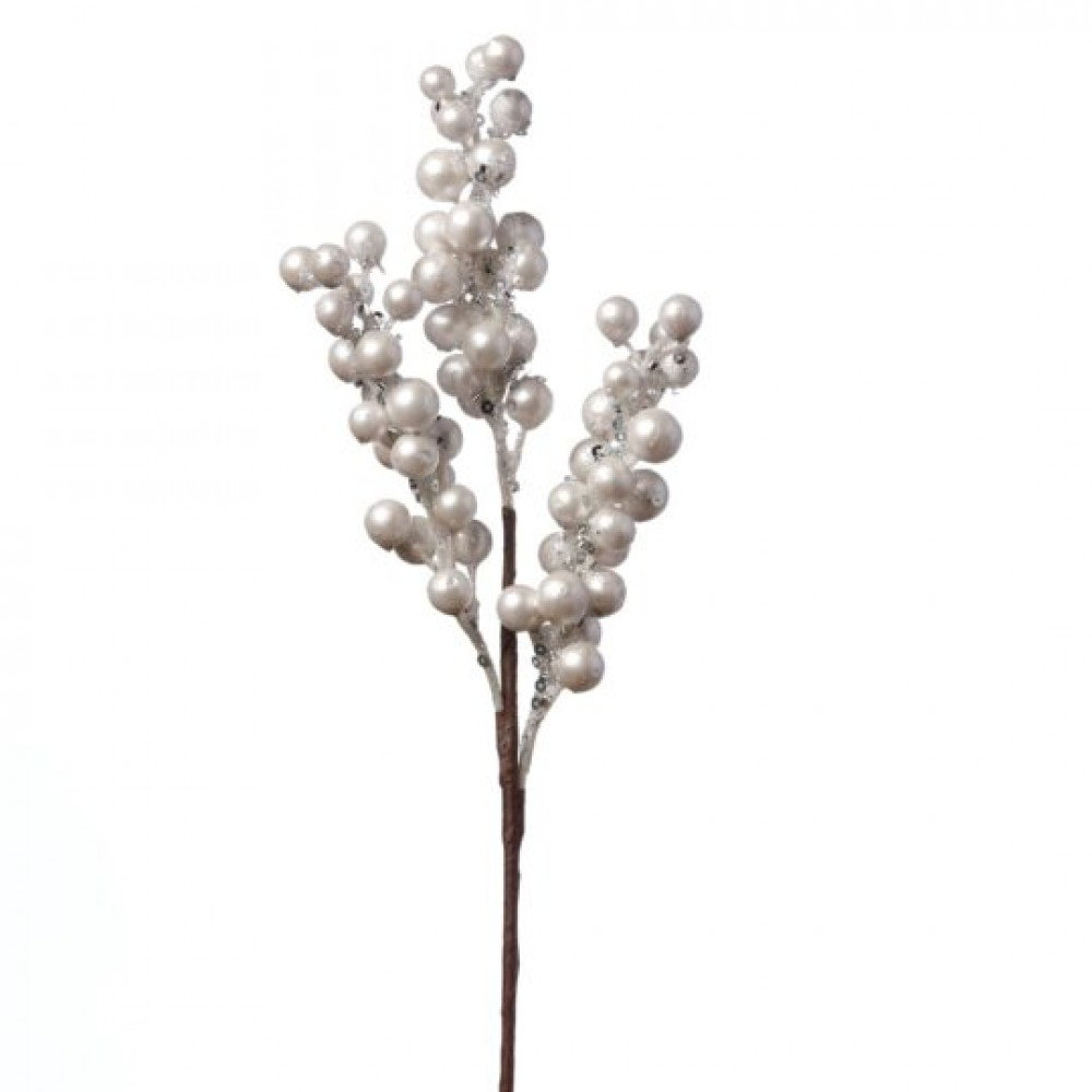 Latitude Run® Beaded White And Silver Berry Spray Pick | Wayfair