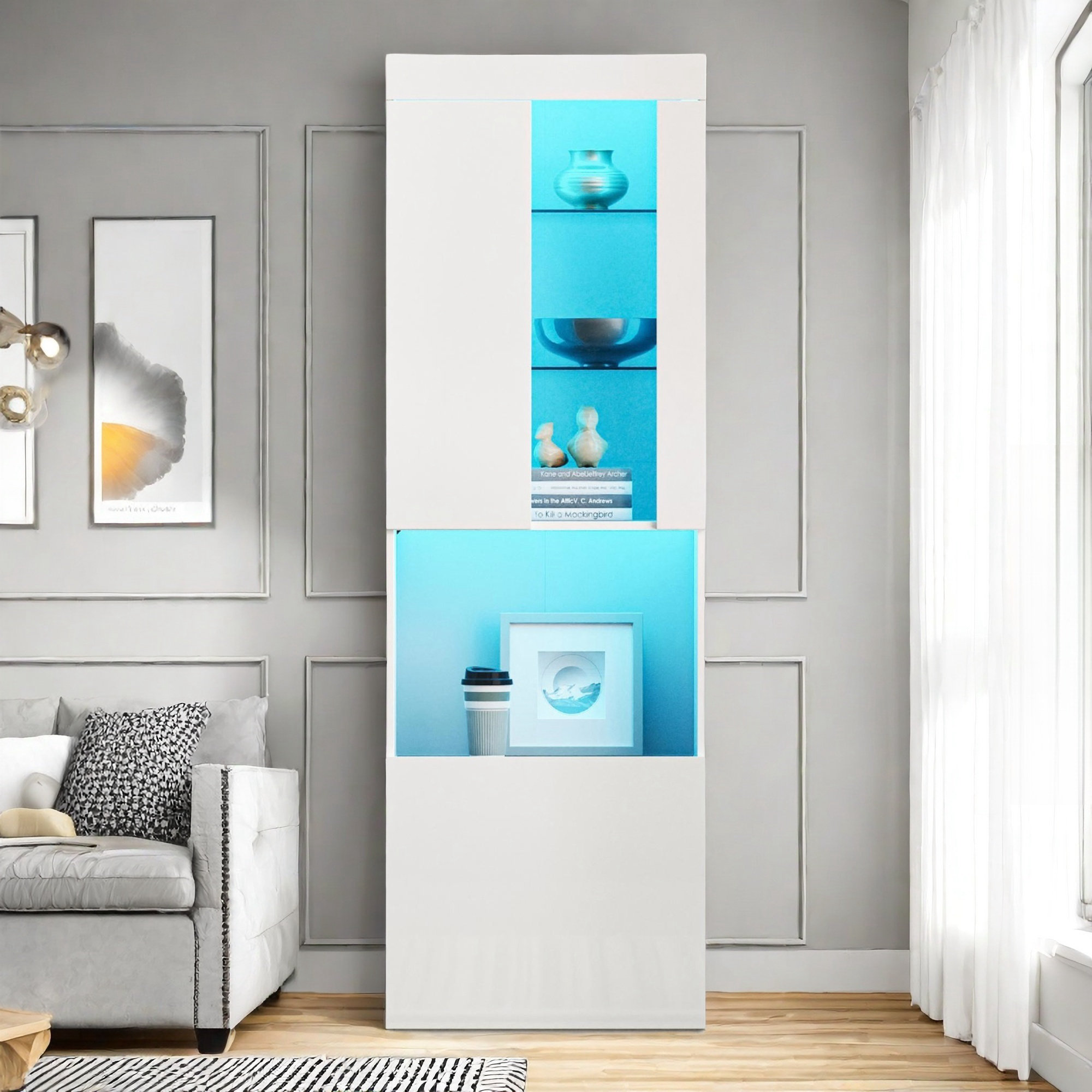Ivy Bronx High Gloss Storage Cabinet With Led Lights, Acrylic Door ...
