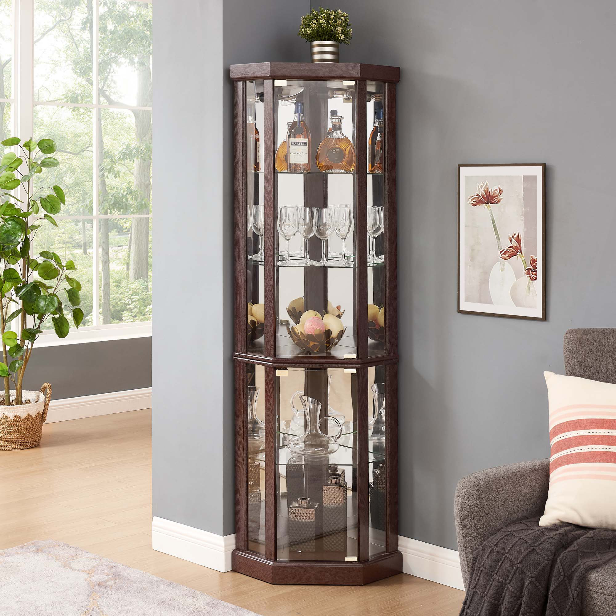 Wrought Studio™ Lighted Corner Curio Cabinet - Display Case For Living ...
