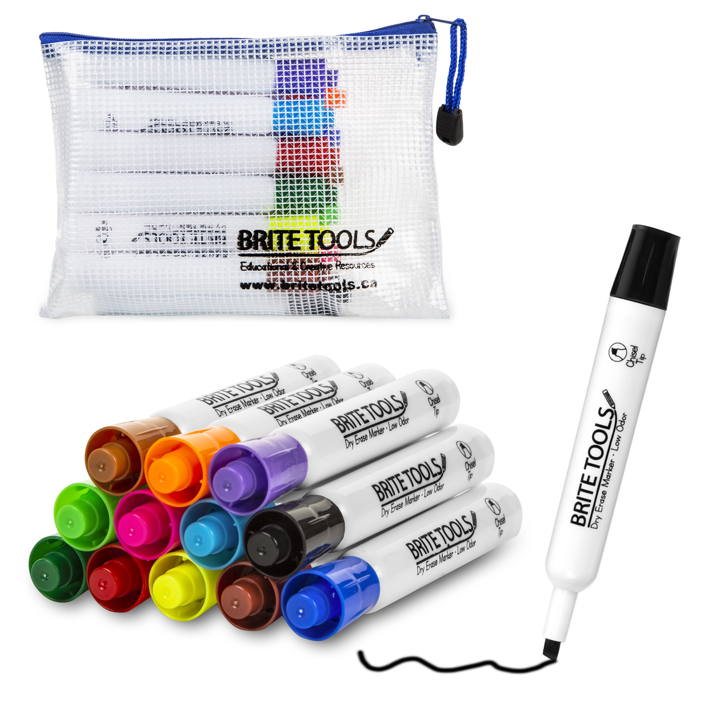 Brite Tools 12 Chisel Tip Dry Erase Colour Markers Low Odour Storage ...