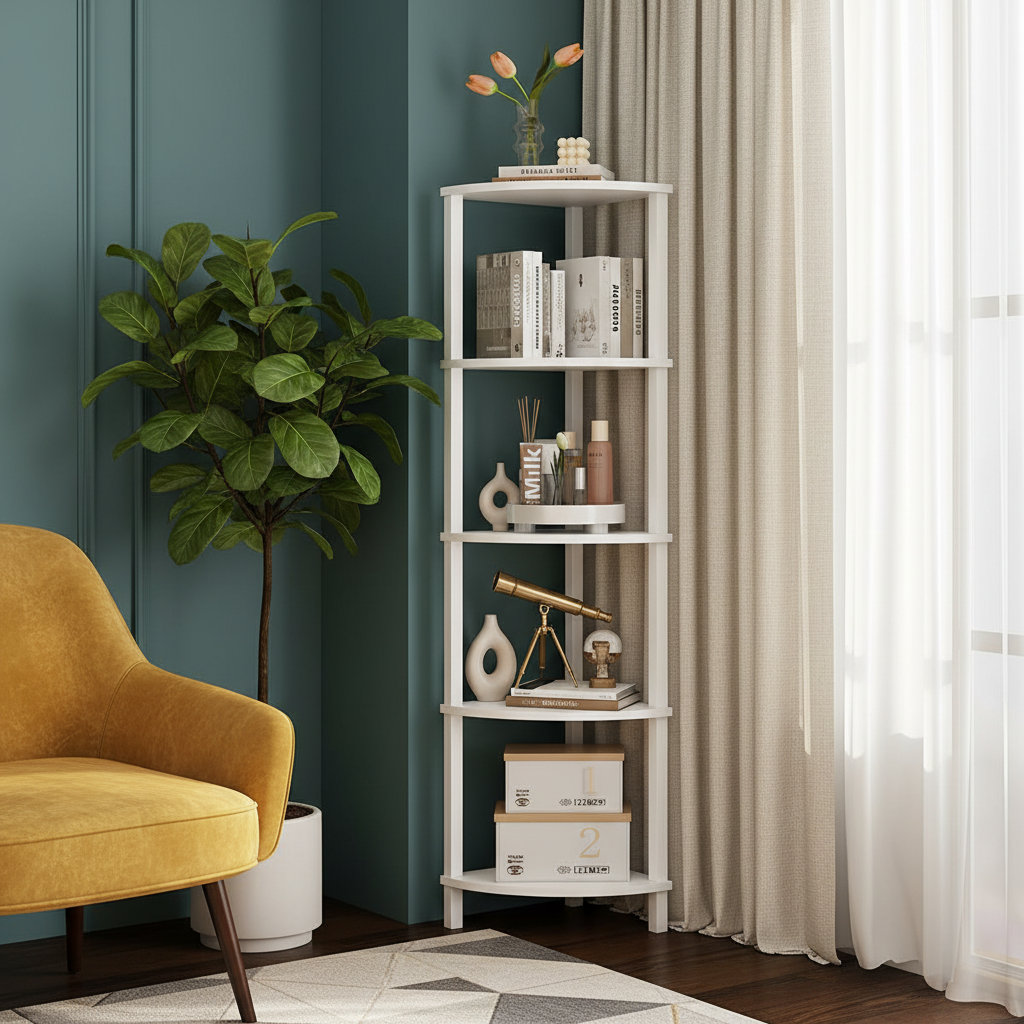 East Urban Home 5-Tier Corner Shelf – Modern Metal Ladder Display Unit ...