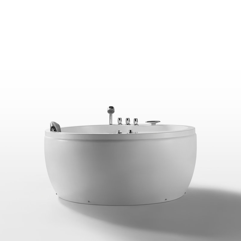 Empava 59 in. Acrylic Right Side Drain Round Alcove Whirlpool Bathtub ...