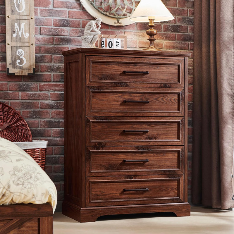 Gracie Oaks Quintone 46" Farmhouse 5 Drawer Dresser,Tall Chest of ...