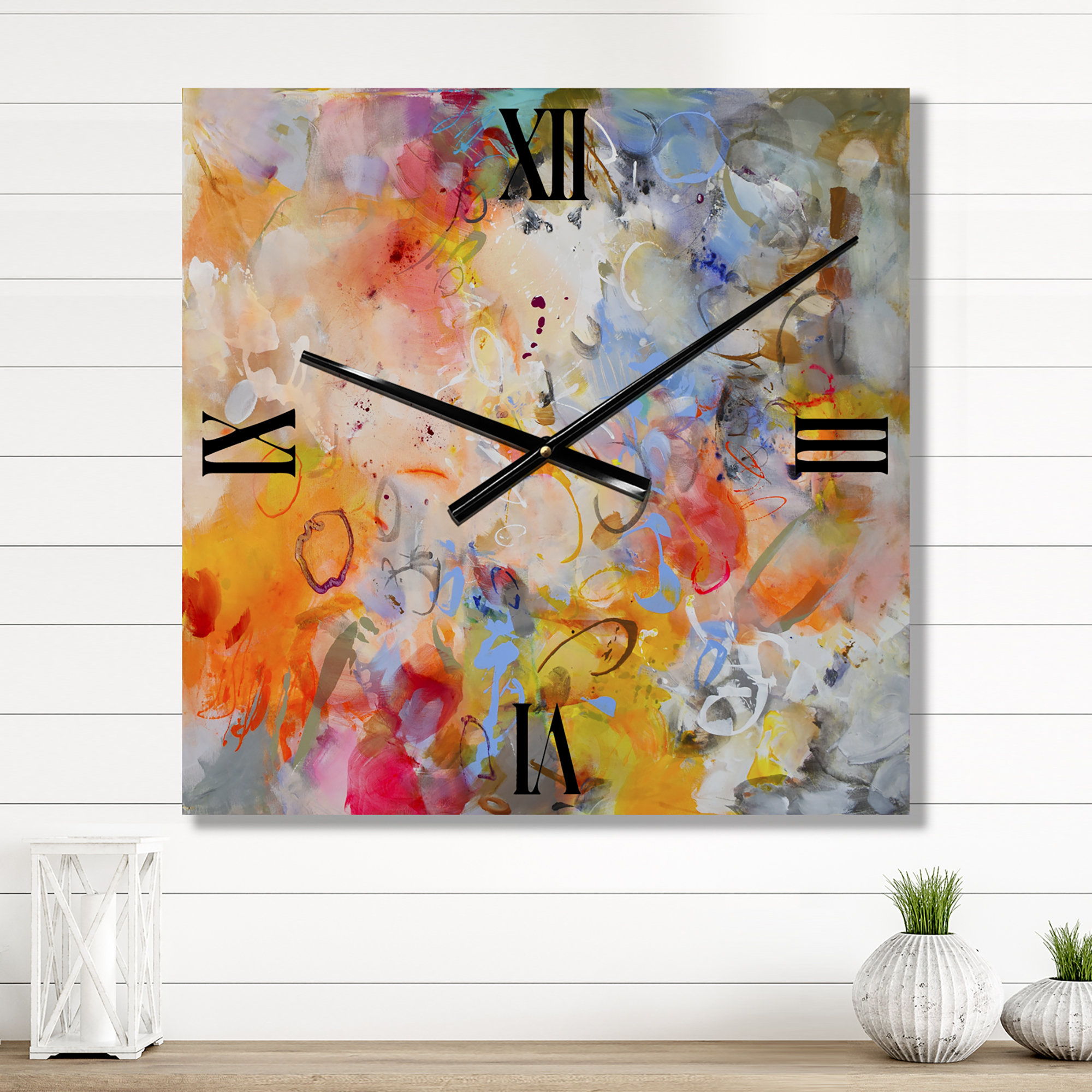 East Urban Home Blue and Yellow Color Whirls - Large Modern Wall Clock ...