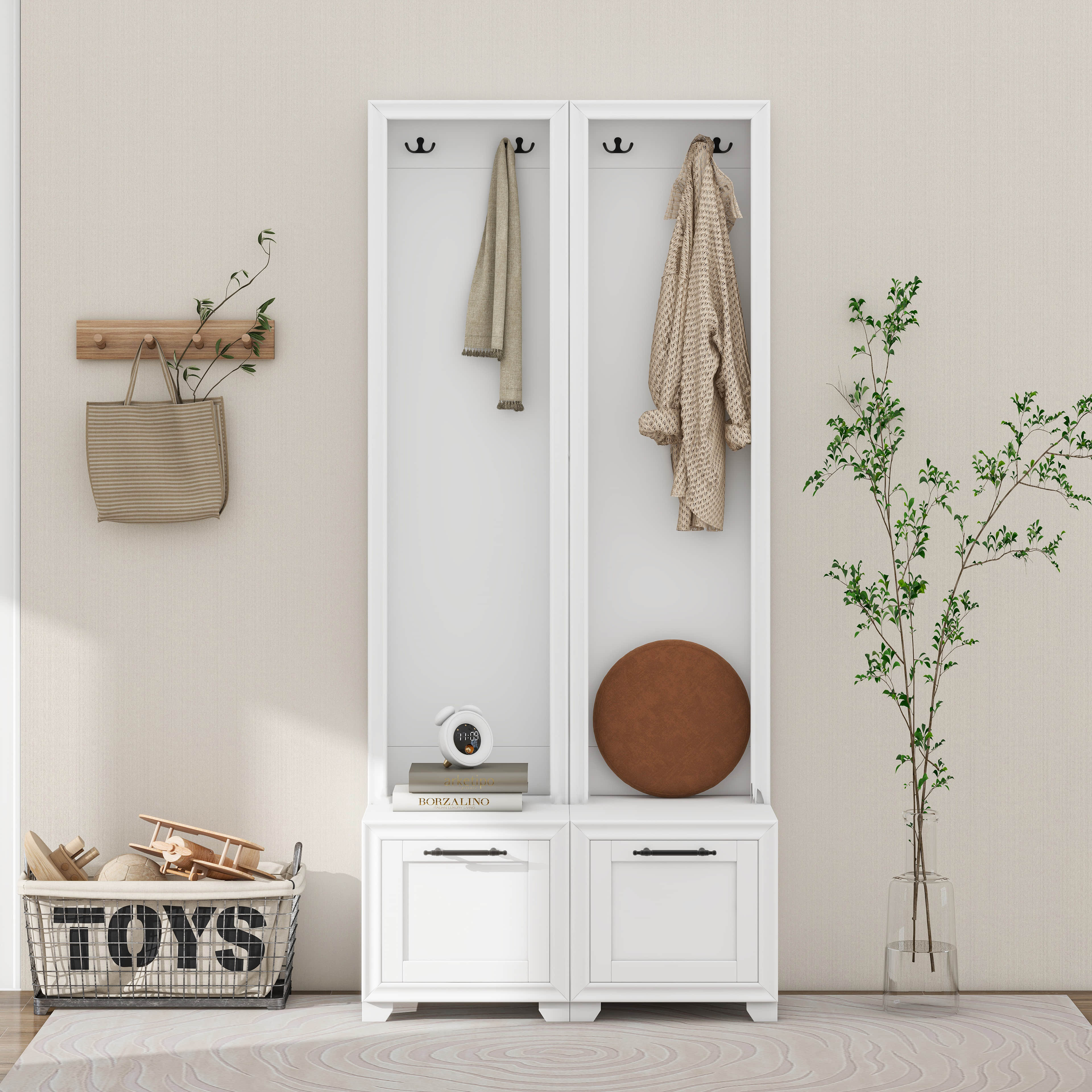 Cosmic Elegant Free Standing Hall Tree Set Of 2, Multi-Functional 3-IN ...