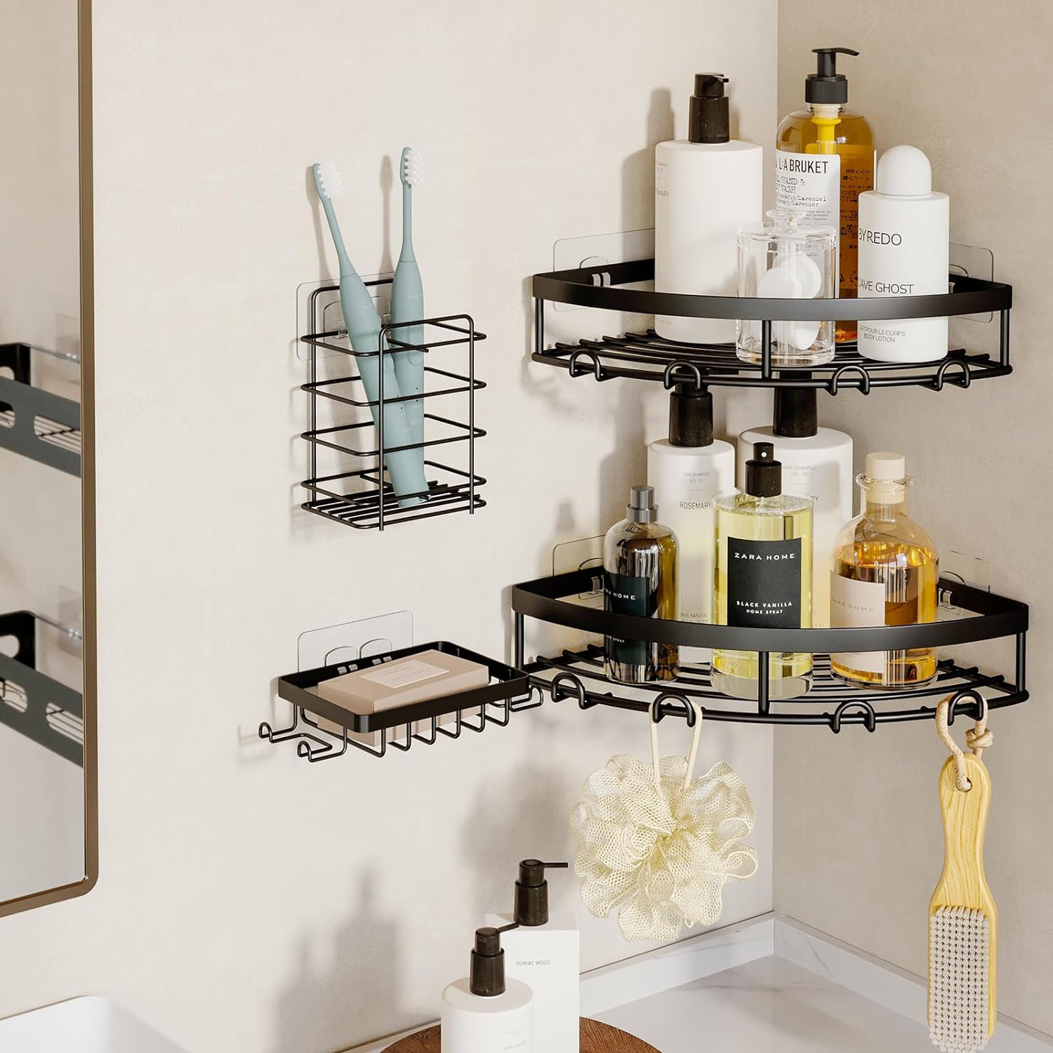 Rebrilliant Black Shower Shelves For Inside Shower With Soap Caddy ...