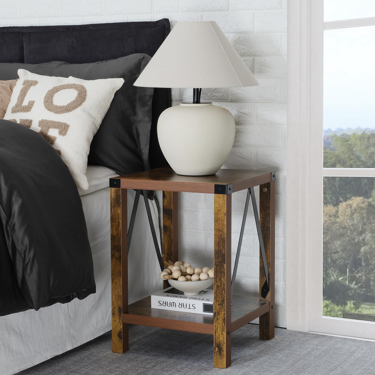 17 Stories Farmhouse Nightstands with Storage Shelf, Rustic Nightstand ...