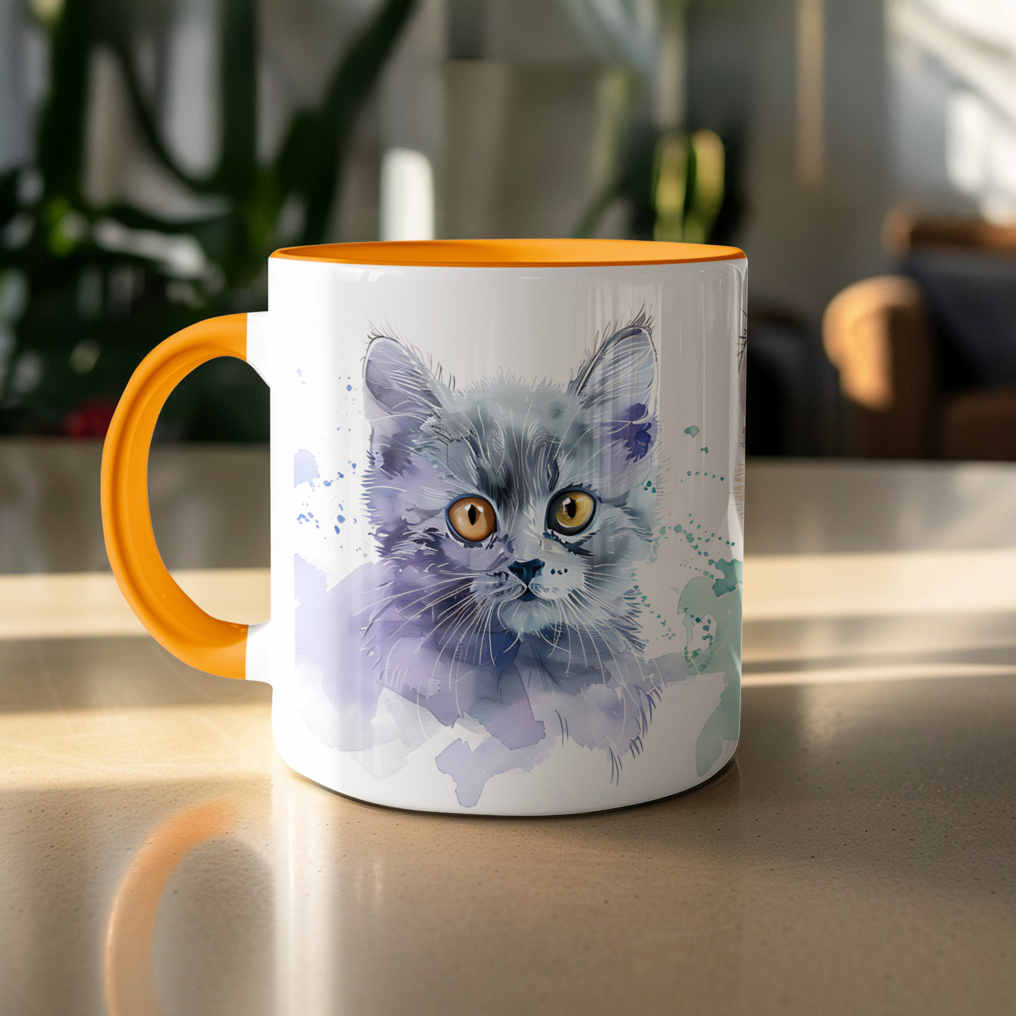 East Urban Home Set of 4 – Cat Design 11oz Accent Mug – White Ceramic ...