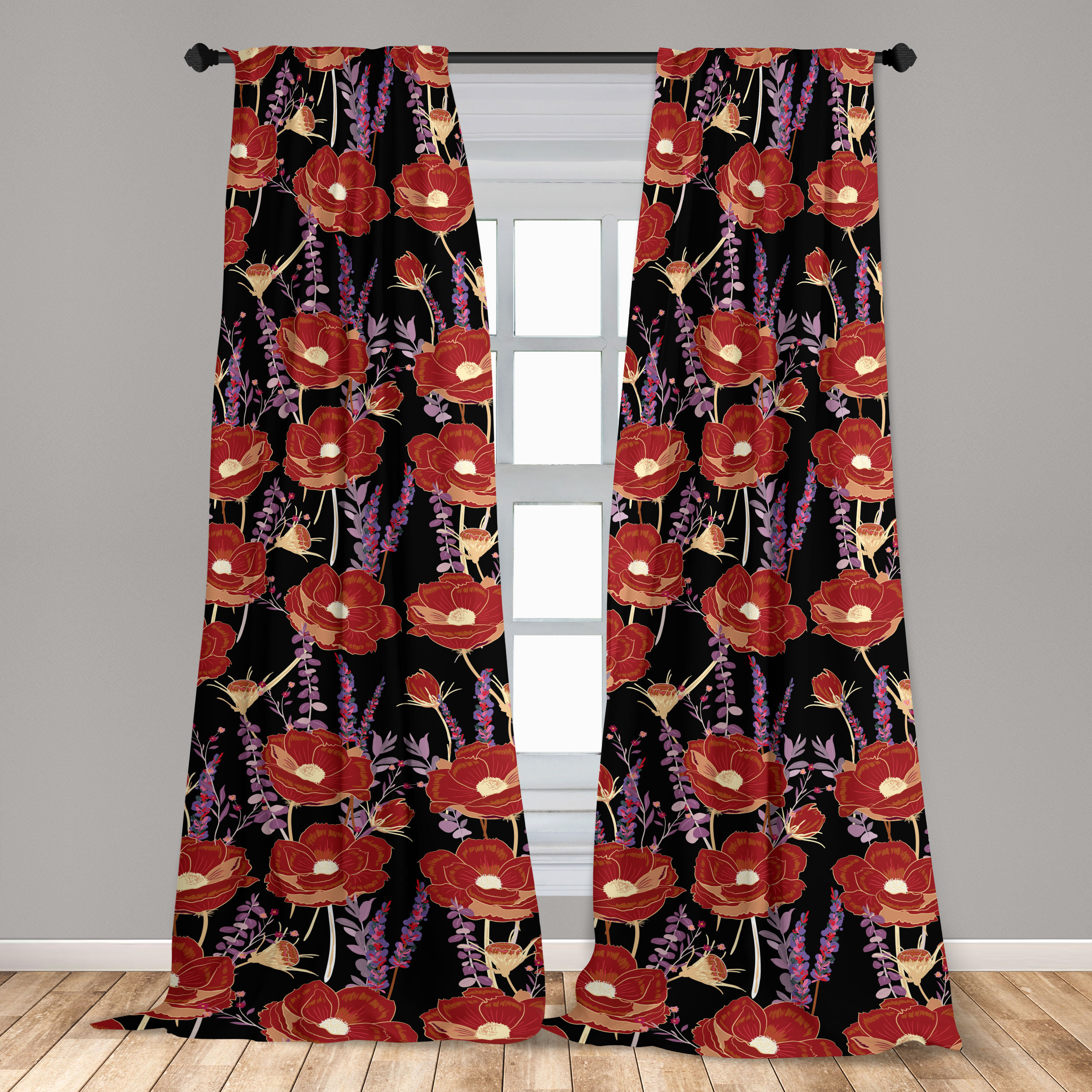 East Urban Home Floral Curtains Botanical Red Flowers Plot Pair 427357 ...