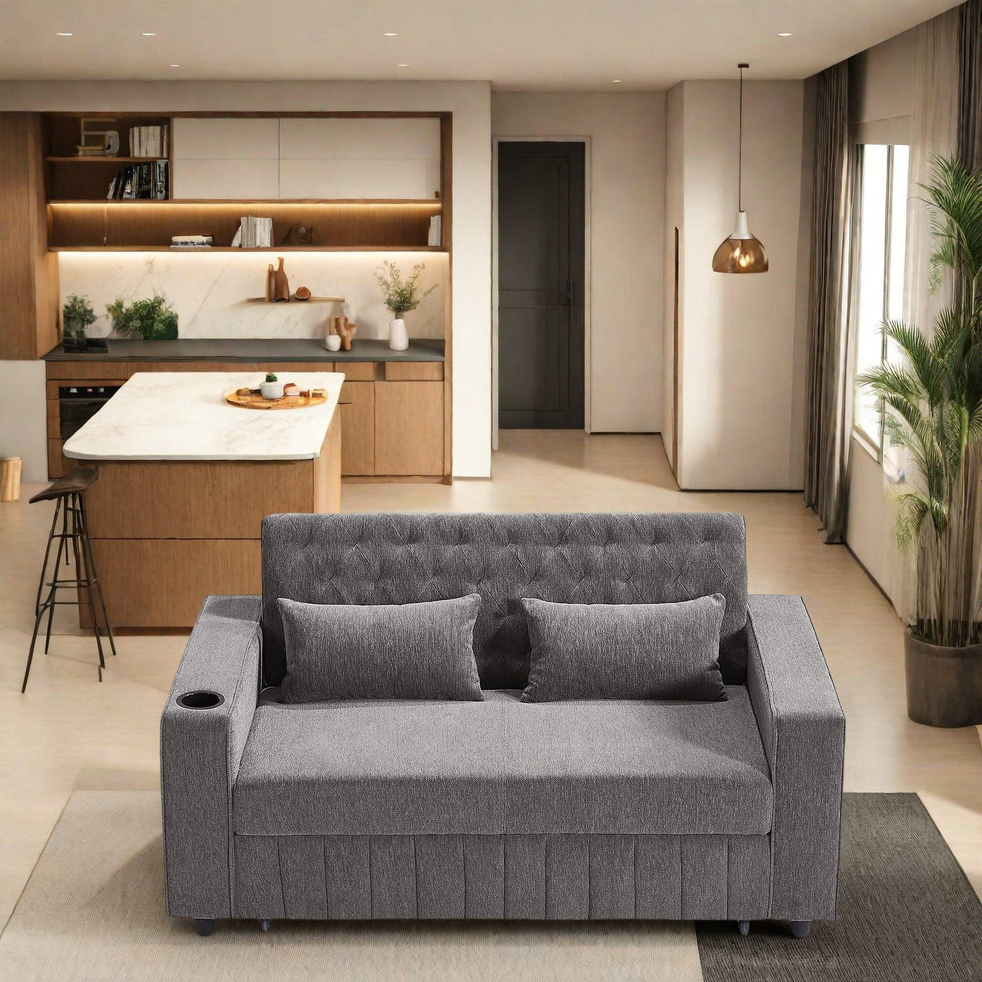 Latitude Run® Convertible Loveseat Sofa Bed With Adjustable Backrest ...