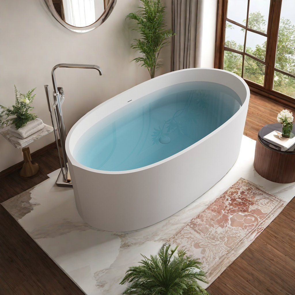 Livaca 65" Matte White Freestanding Stone Resin Bathtub, 57 Gallon ...