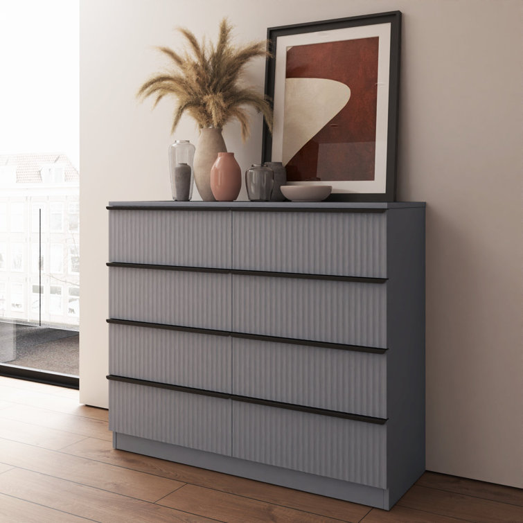 17 Stories Lania Ripple Ridged 8 Drawer Chest Of Drawers Matt Grey ...