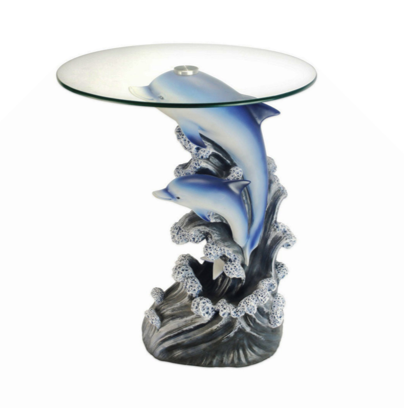Rosecliff Heights 24" Tall Glass Top End Table, Polyresin Dolphin Base ...