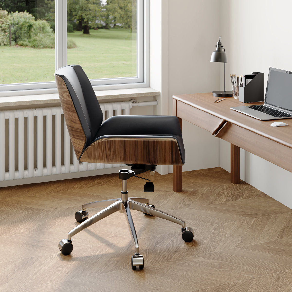 17 Stories Egger Wood & Leather Modern Executive Conference Chair With ...