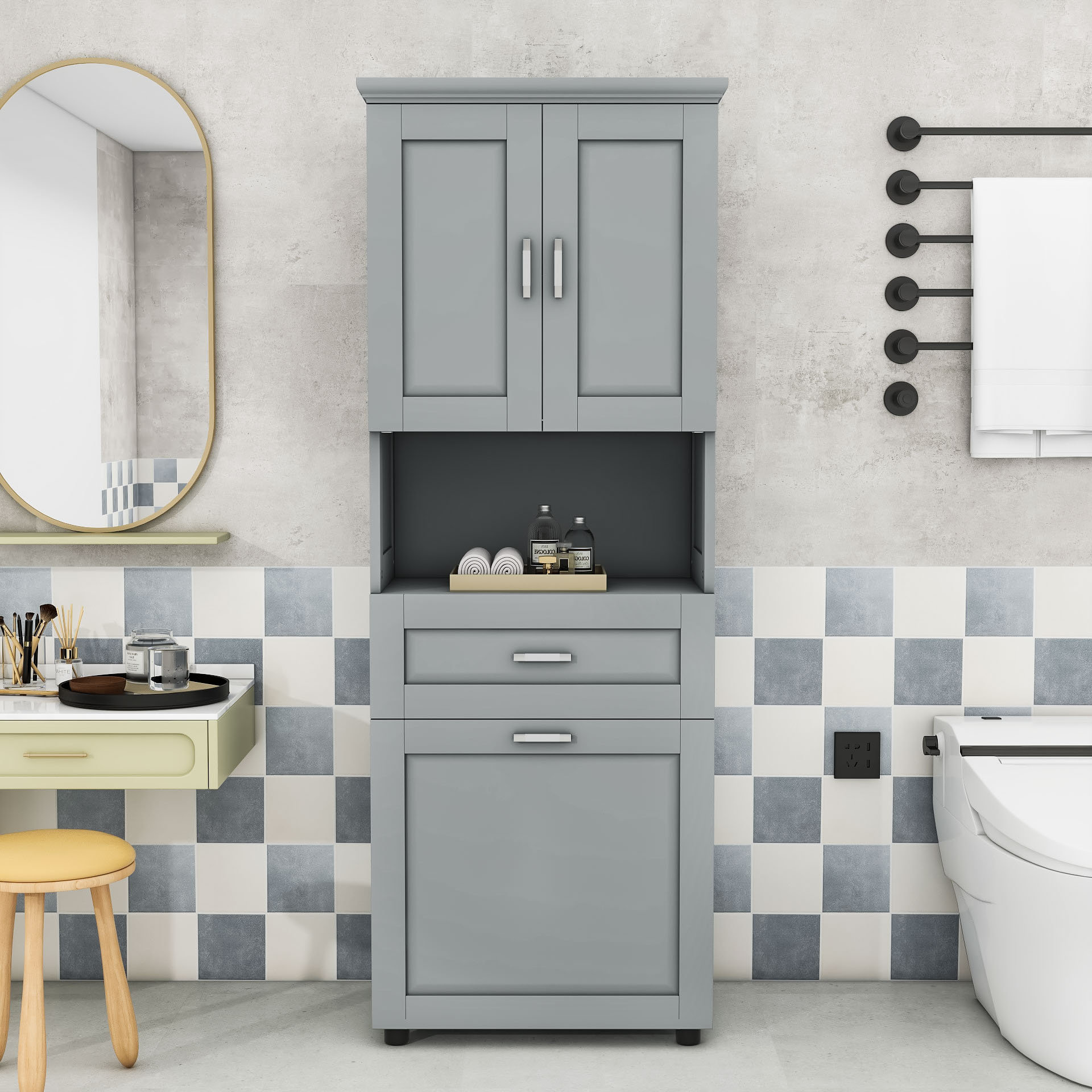 Red Barrel Studio Durkee Versatile Tall Bathroom Cabinet with Concealed ...