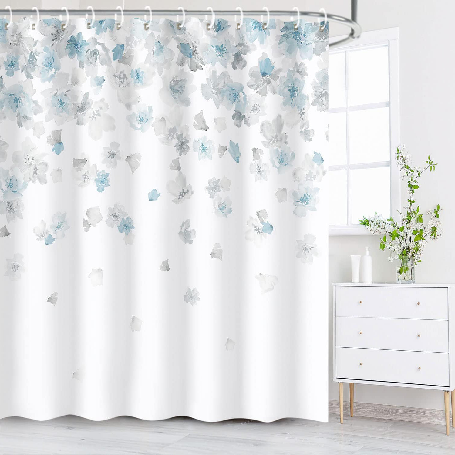 East Urban Home Floral Shower Curtain, Blue and Gray Shower Curtain ...