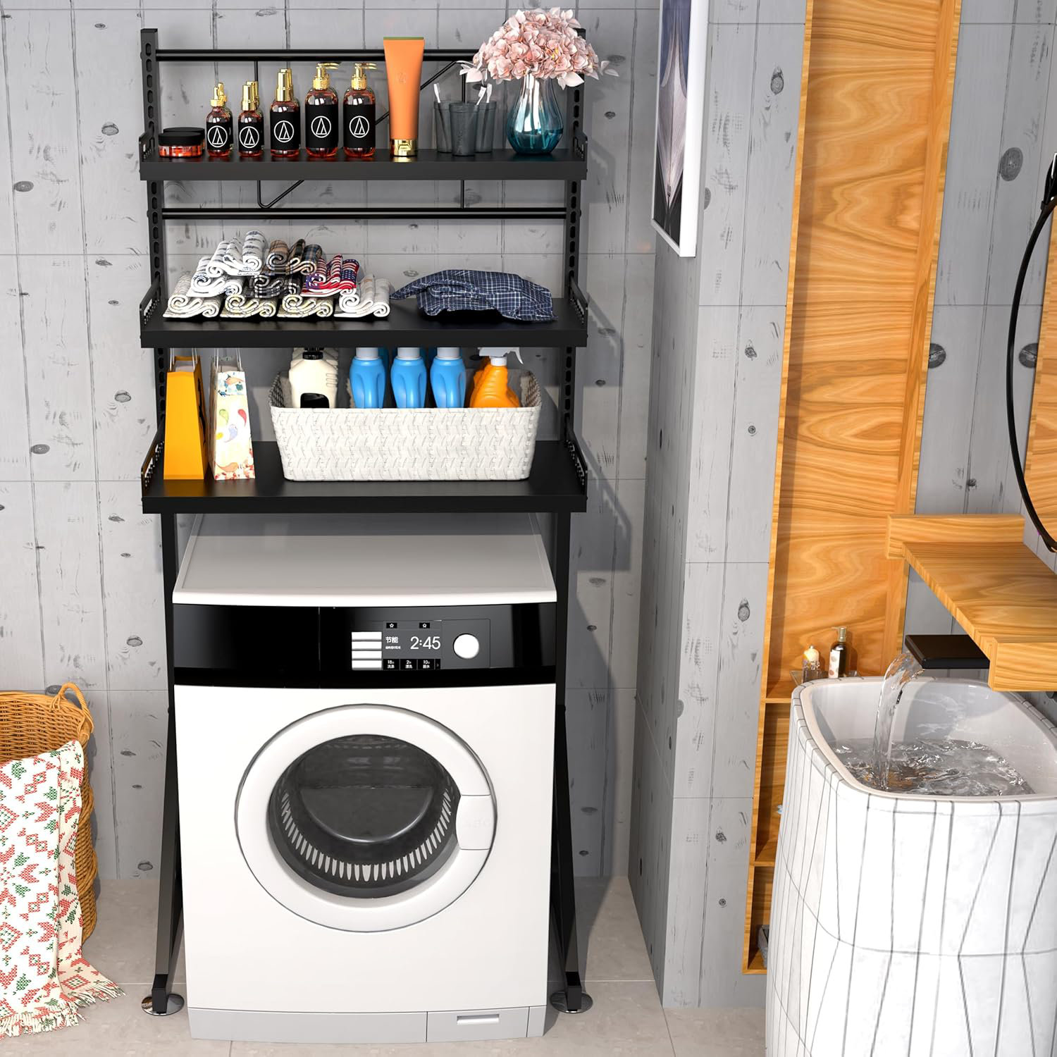 Ebern Designs 3-Tier Adjustable Height Washing Machine Storage Rack ...