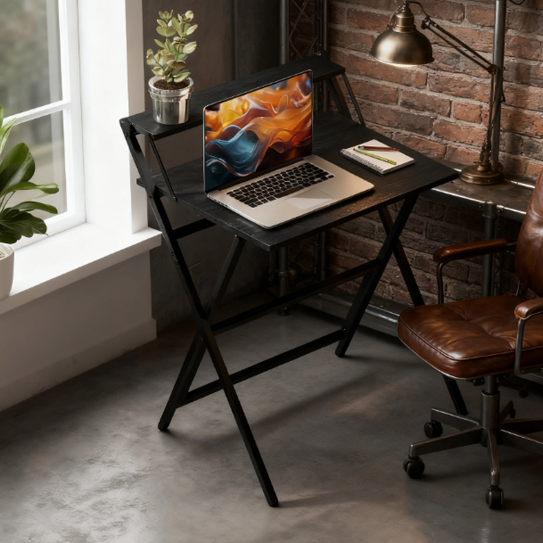 Latitude Run® 27.6" Foldable Desk with Monitor Shelf,Folding Computer ...