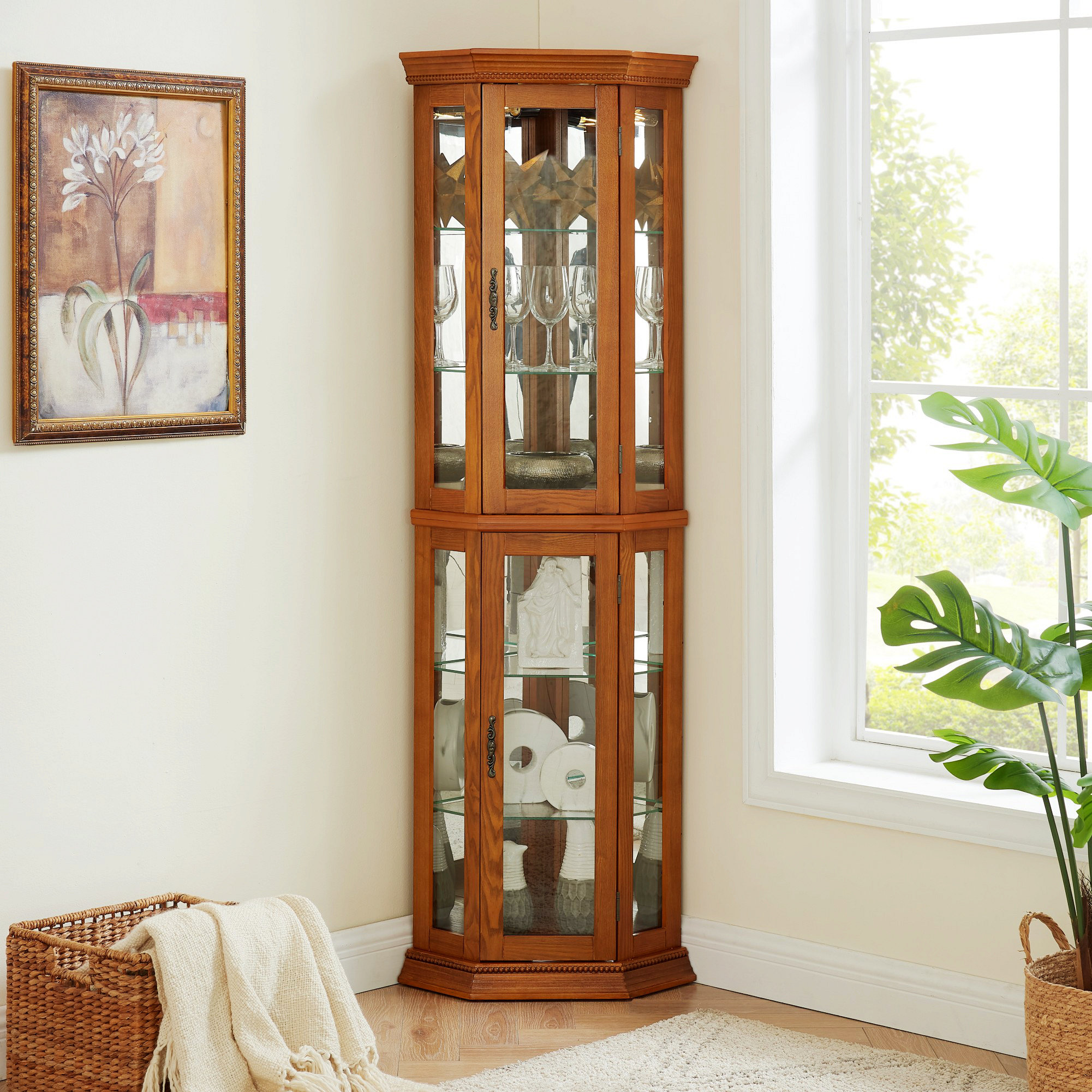 Ophelia & Co. Accent Cabinet, Corner Cabinet, Bar Cabinet With Tempered ...