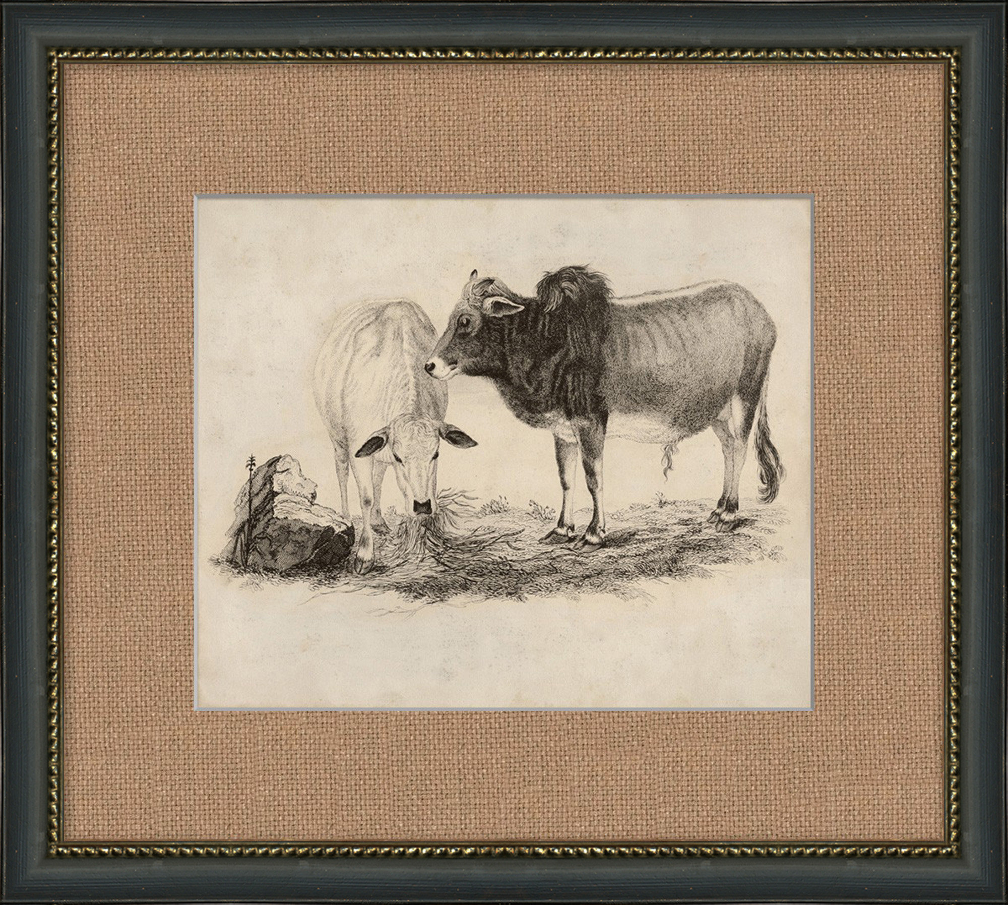 Wendover Art Group Antique Grazing Cows - Picture Frame Painting on ...