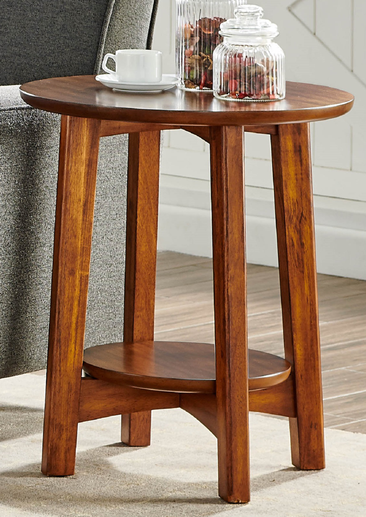 Wade Logan Table de bout ronde en bois massif de style industriel Mid ...