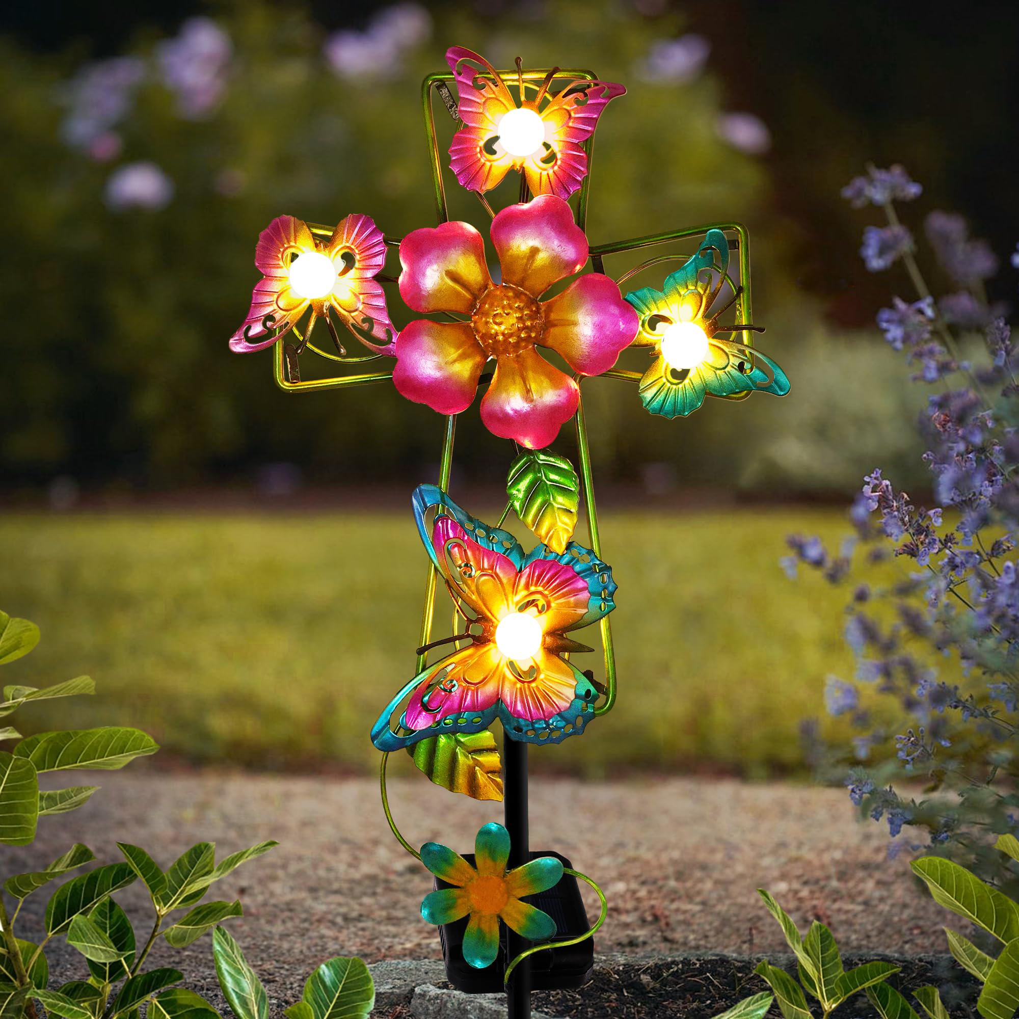 Arlmont & Co. Solar Cross Garden Lights, Solar Butterfly Stake Lights ...