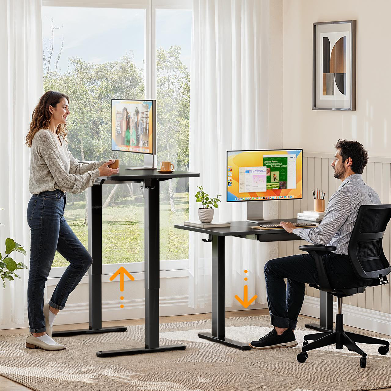 Inbox Zero Height Adjustable Standing Computer Desk With Drawer For ...
