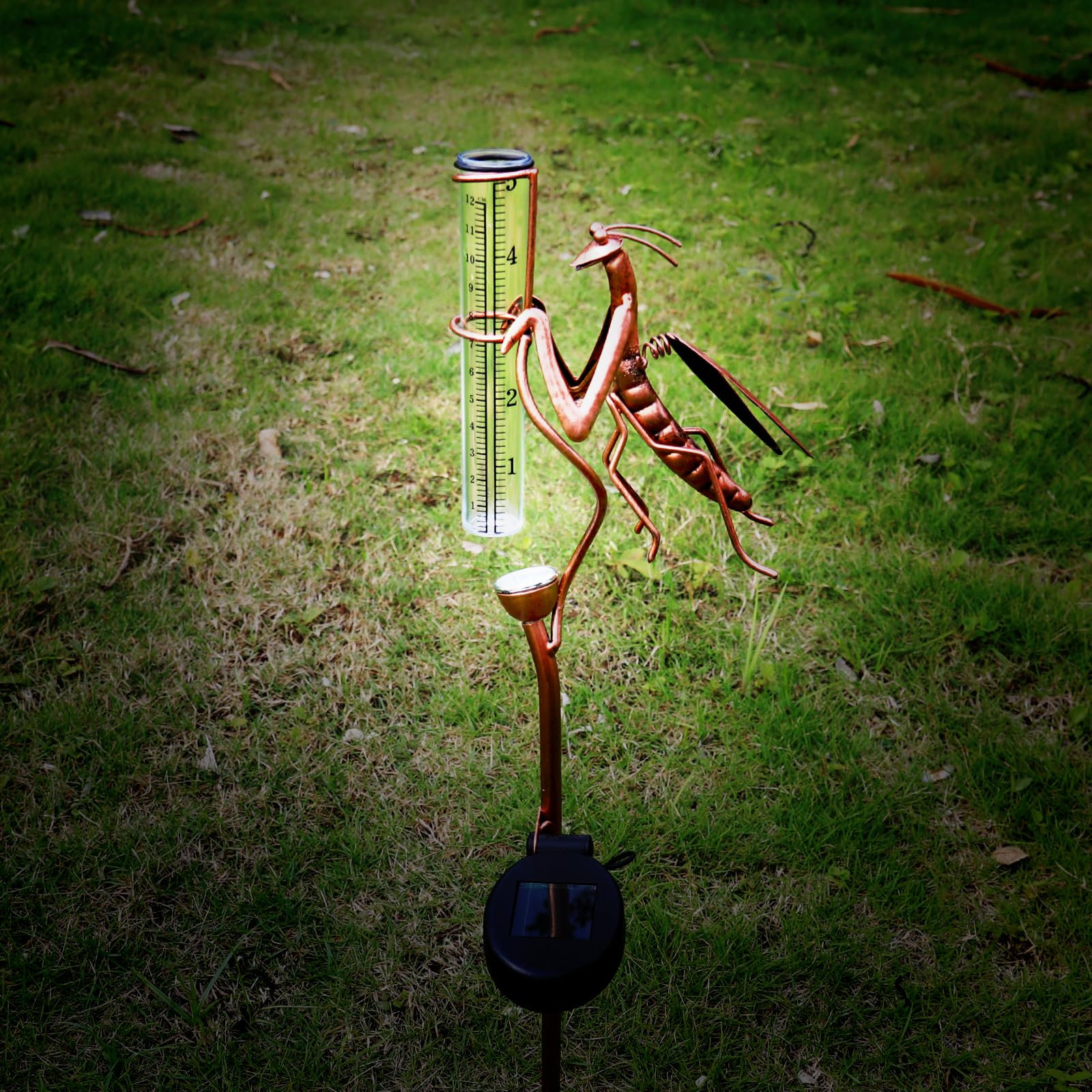 Dakota Fields Metal Mantis Rain Gauge with Lights, Height Adjustable ...
