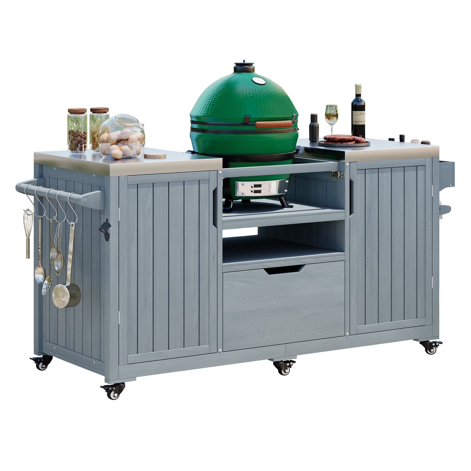 Millwood Pines 34" H Outdoor Kitchen Island On Wheels With Storage ...