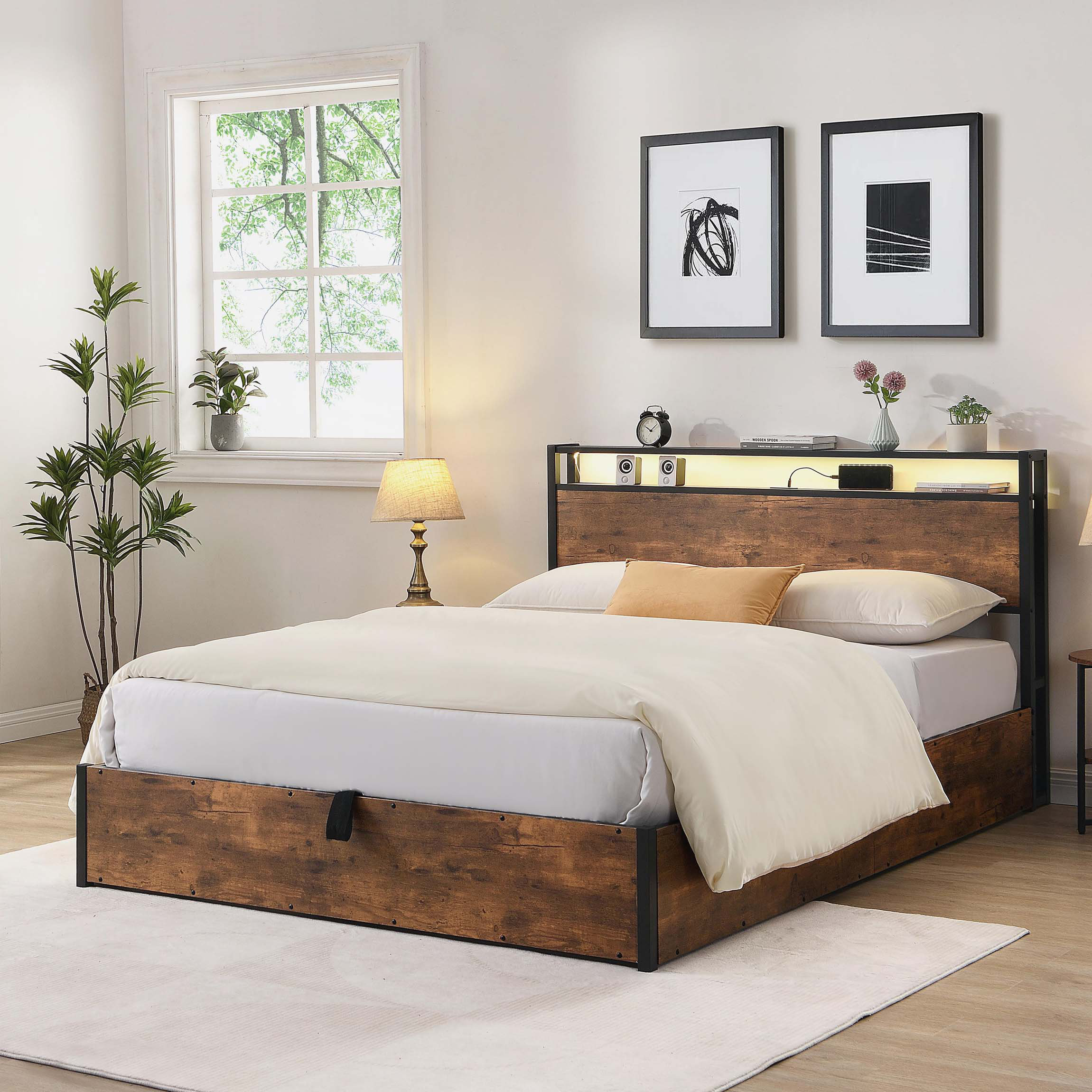 Wrought Studio™ Lift-up Storage Bed Frame, Bed Frame with Bookcase ...