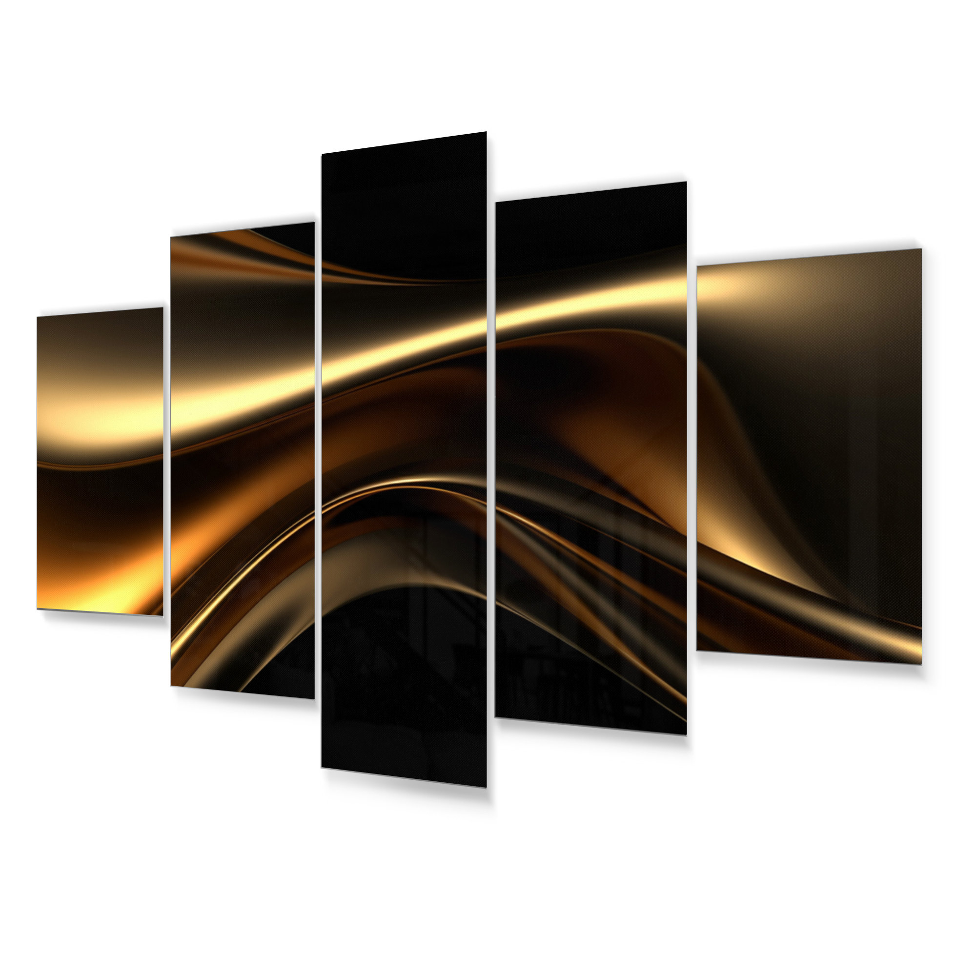 Mercer41 Gold Black Surreal Tides I - Fractals Metal Wall Decor Set ...