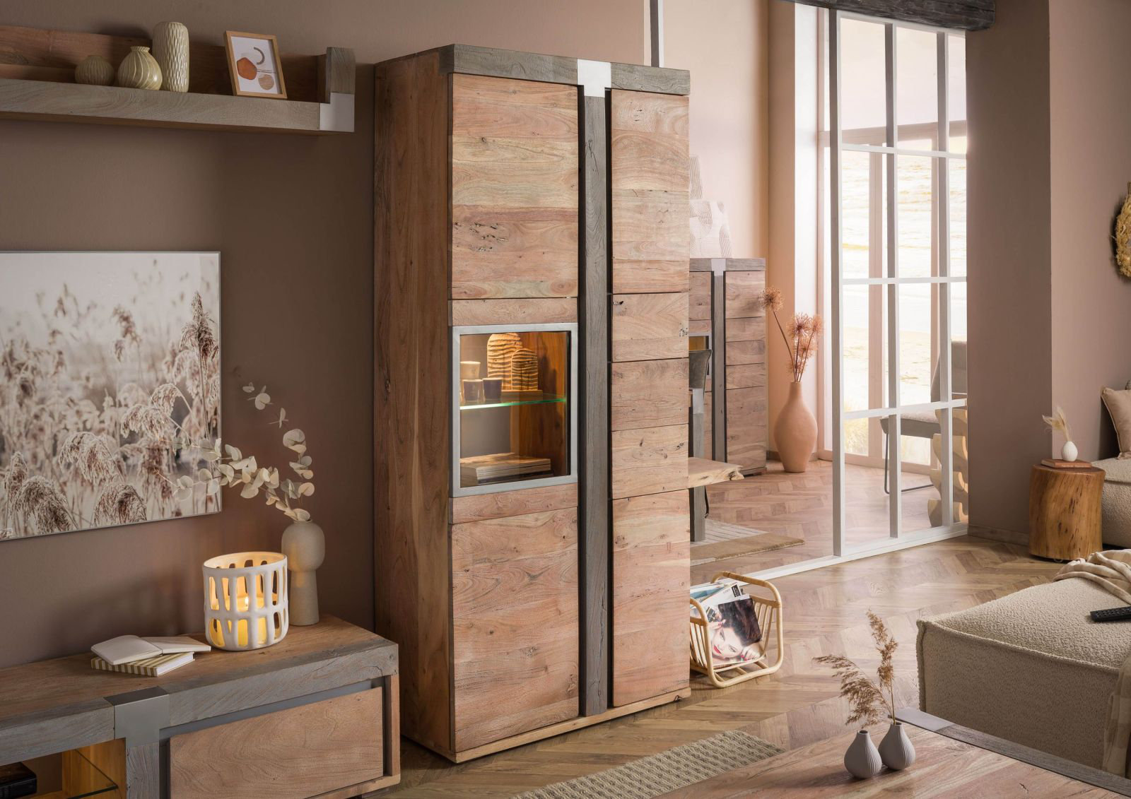 Massivmoebel24 Amsterdam Cabinet Acacia 90x45x204 Painted Beige #108 ...