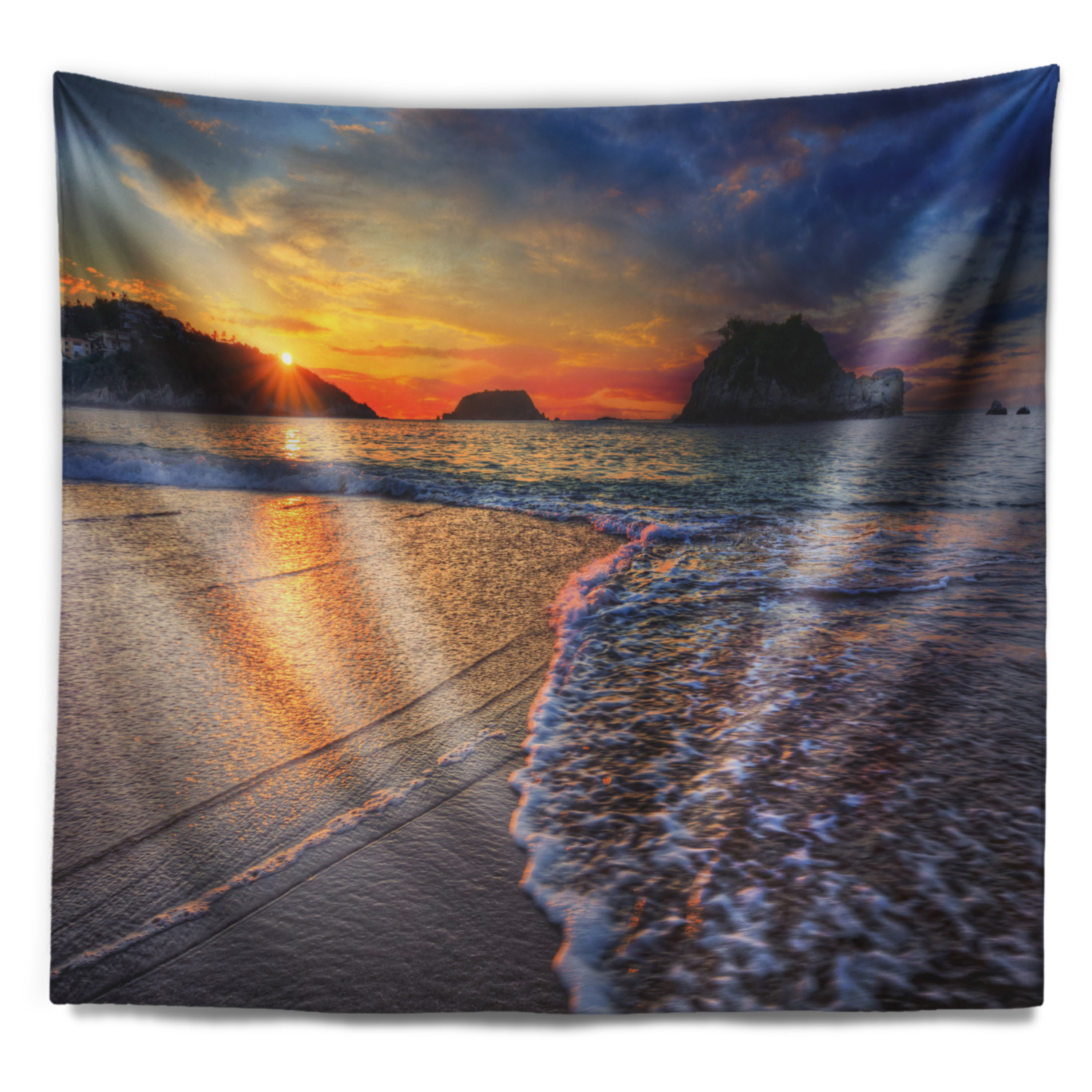 East Urban Home Polyester Seashore Sandy Beach with Rush Waves Tapestry ...