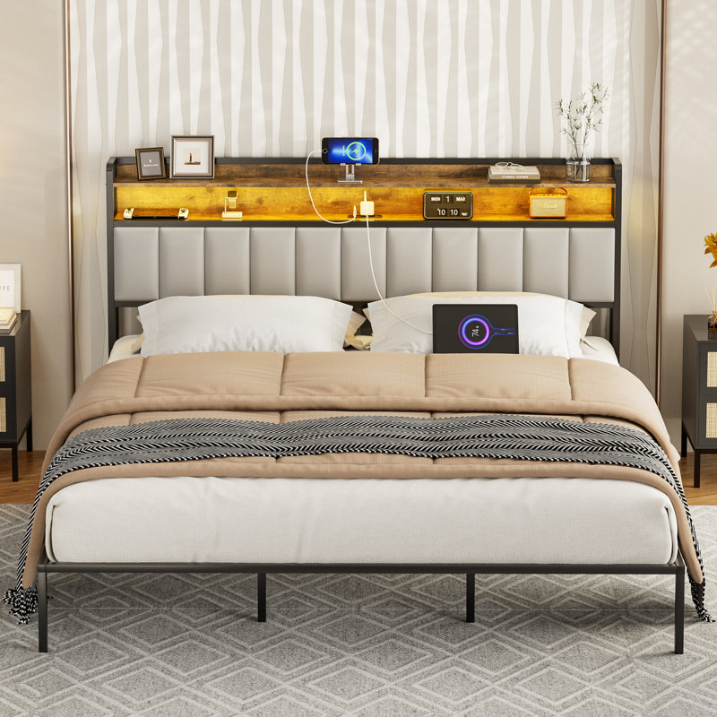 Wrought Studio Idrish Upholstered Storage Headboard With Led Lights And ...