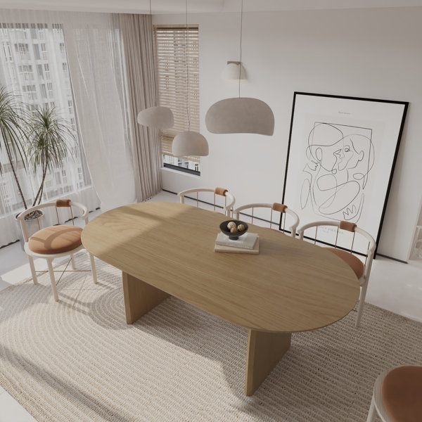 Ebern Designs Eimy Solid Wood Double Leg Base Dining Table In Original ...