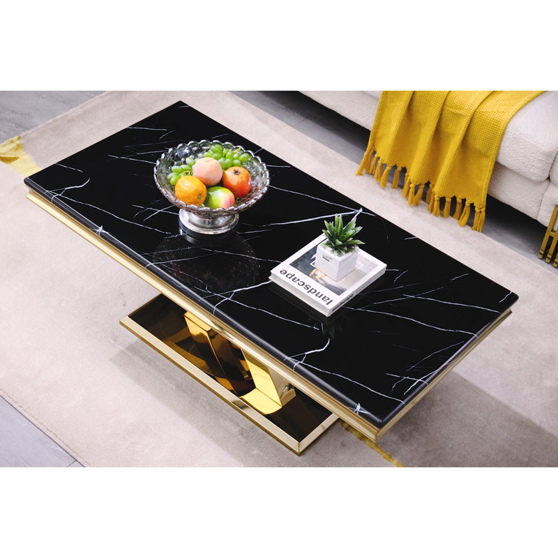 Mercer41 Jovita Black and Gold Coffee Table for Living Room | Wayfair