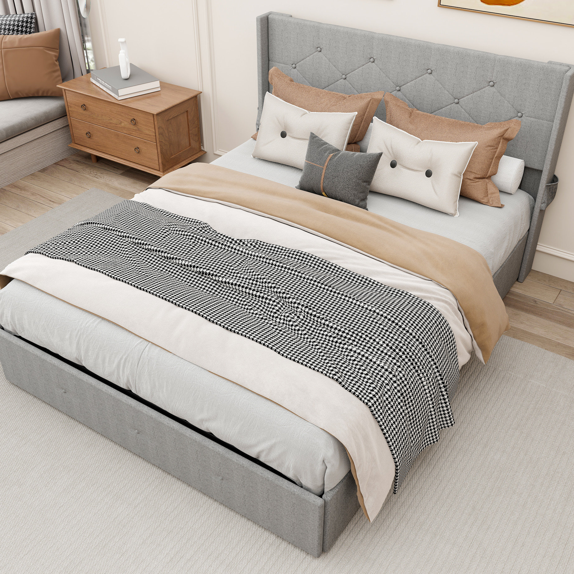Latitude Run® Lift Up Storage Bed For Queen - Stylish Headboard ...