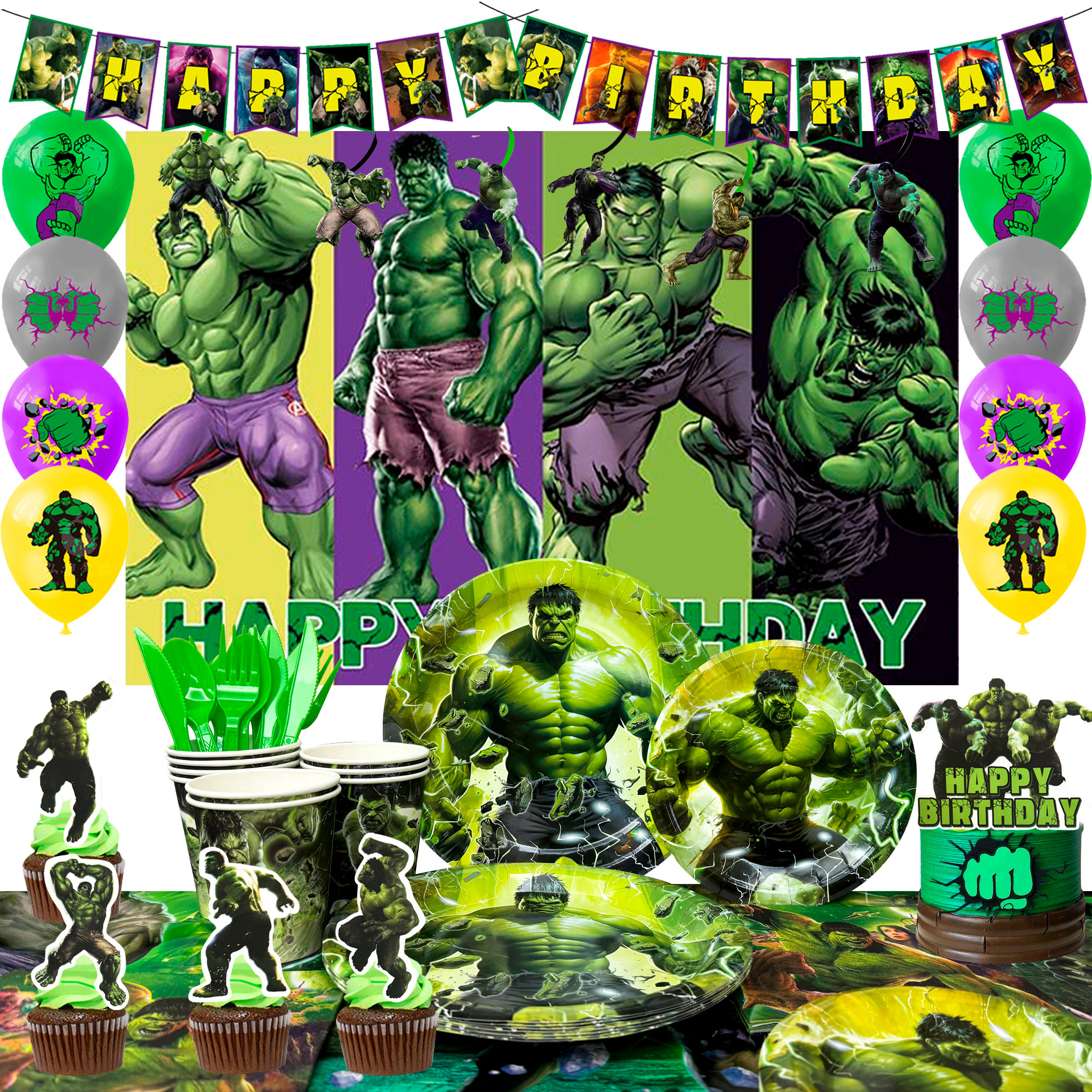 George Oliver Hulk Birthday Party Supplies, 112pcs Hulk Party ...