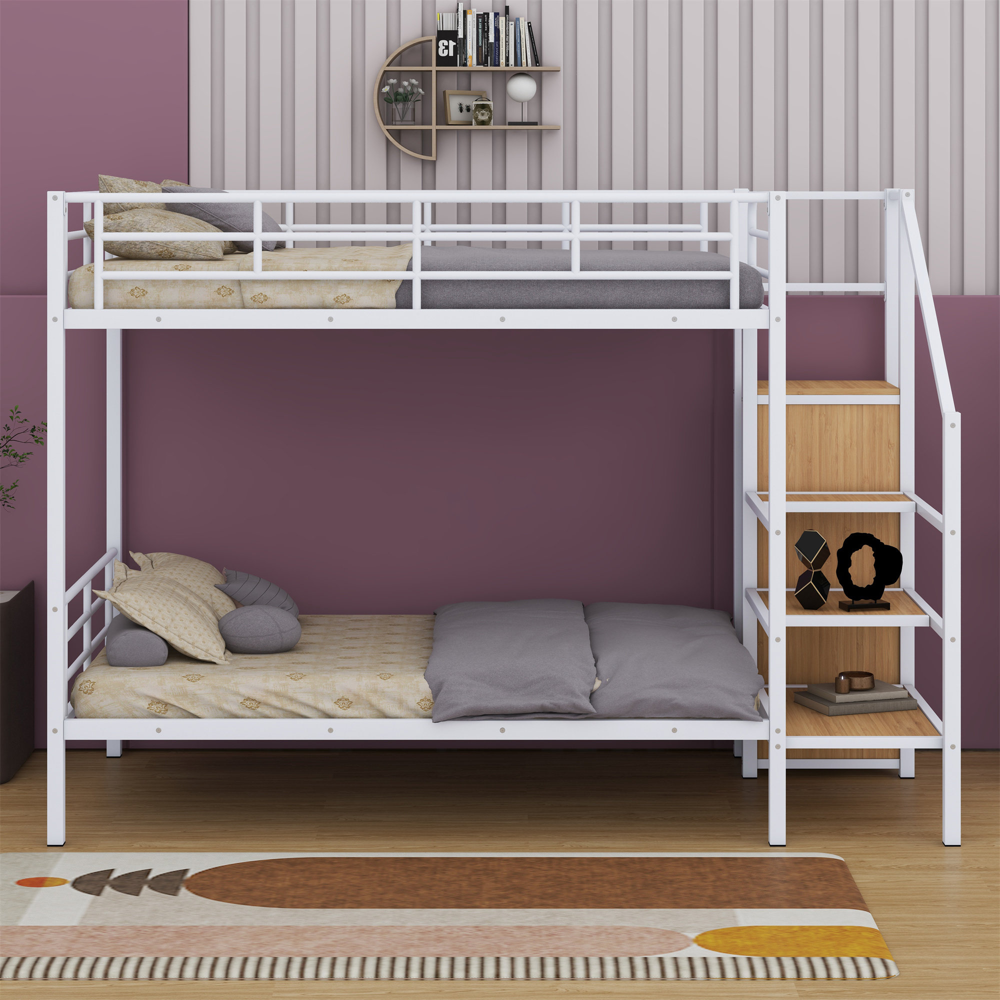 Lucky Furniture Bunk Bed With Lateral Storage Ladder And Wardrobe | Wayfair
