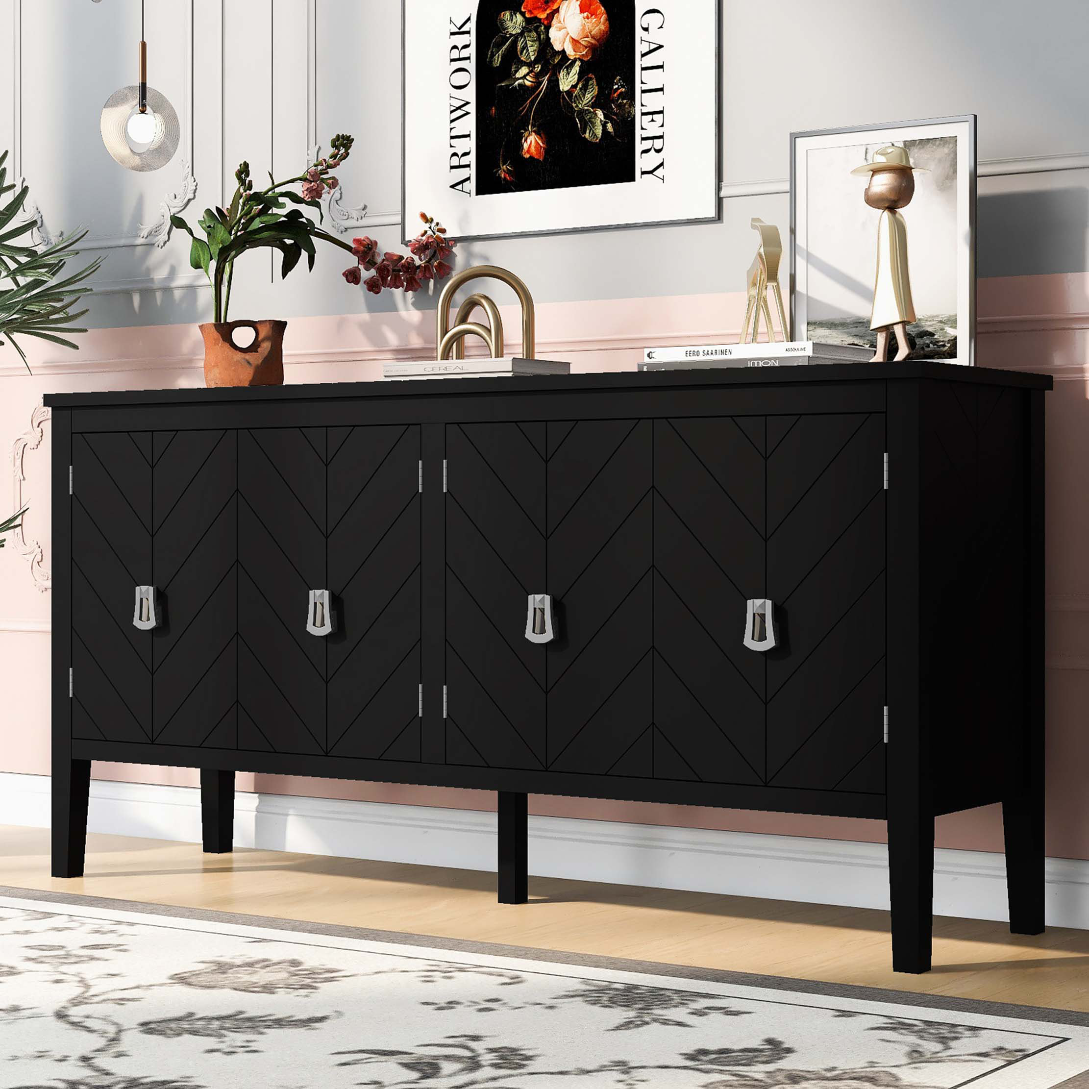 Ebern Designs Four-Door Sideboard With Geometric Patterns And Storage ...
